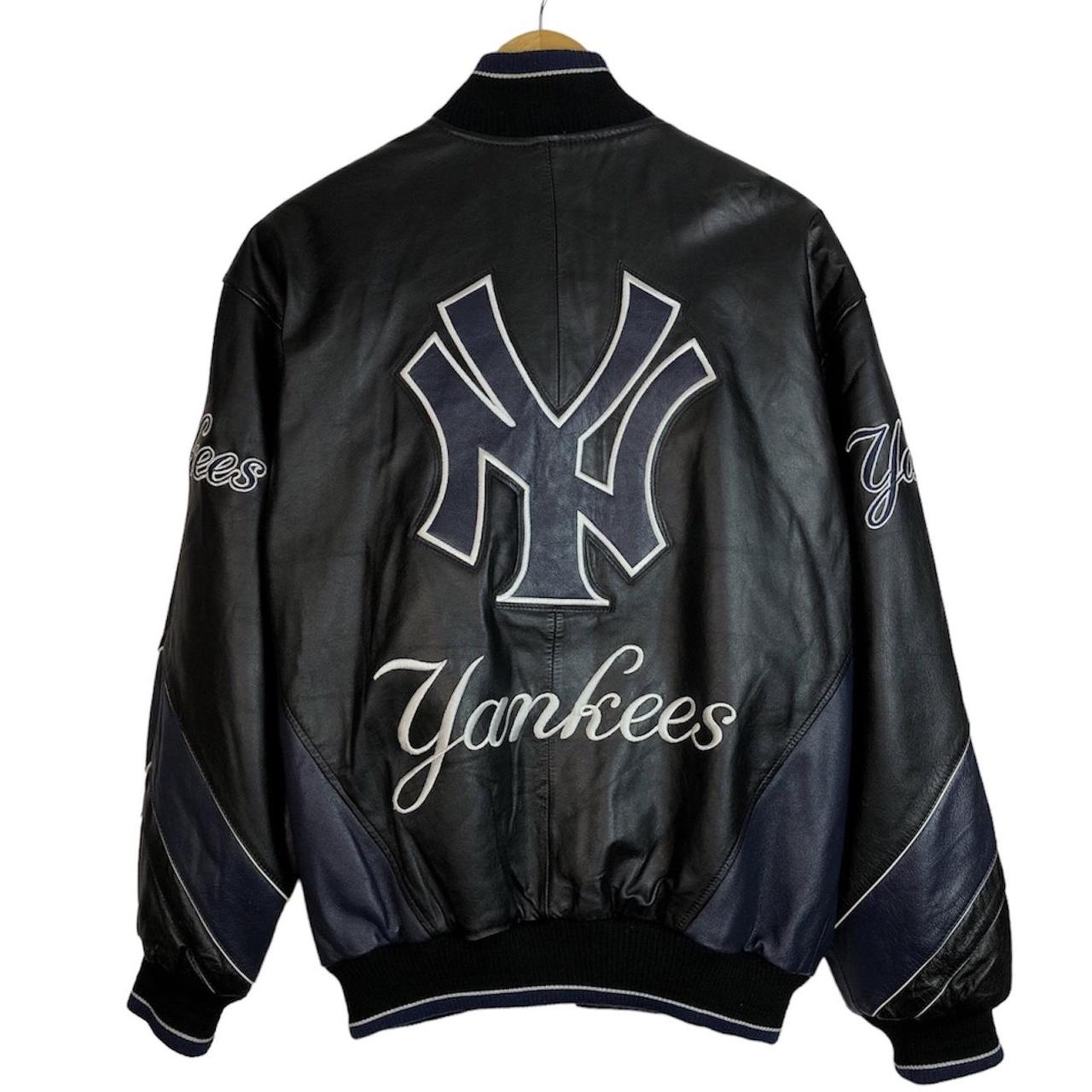 Vintage leather jacket New York Yankees 90s original... - Depop