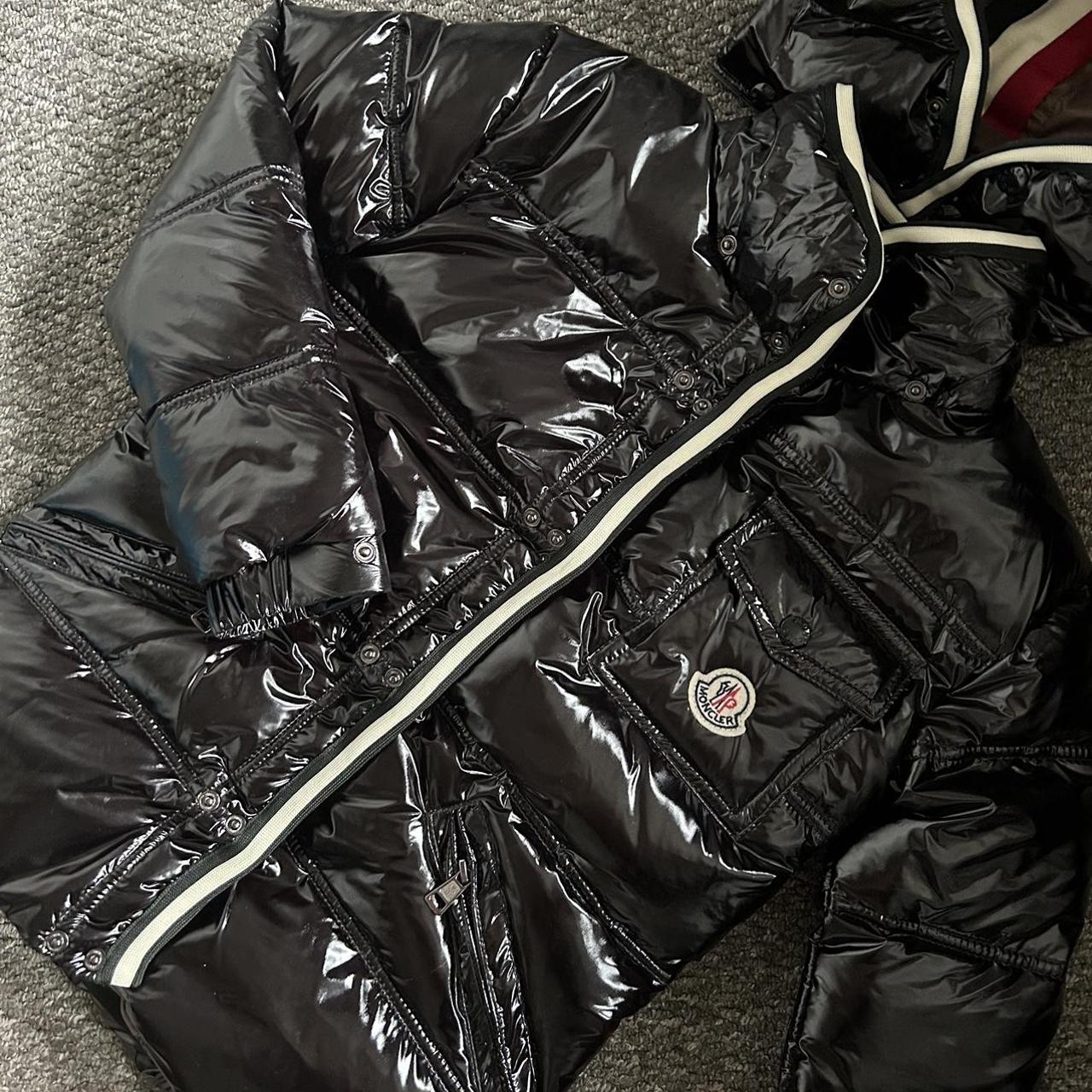black shiny moncler coat never been worn too big for... - Depop