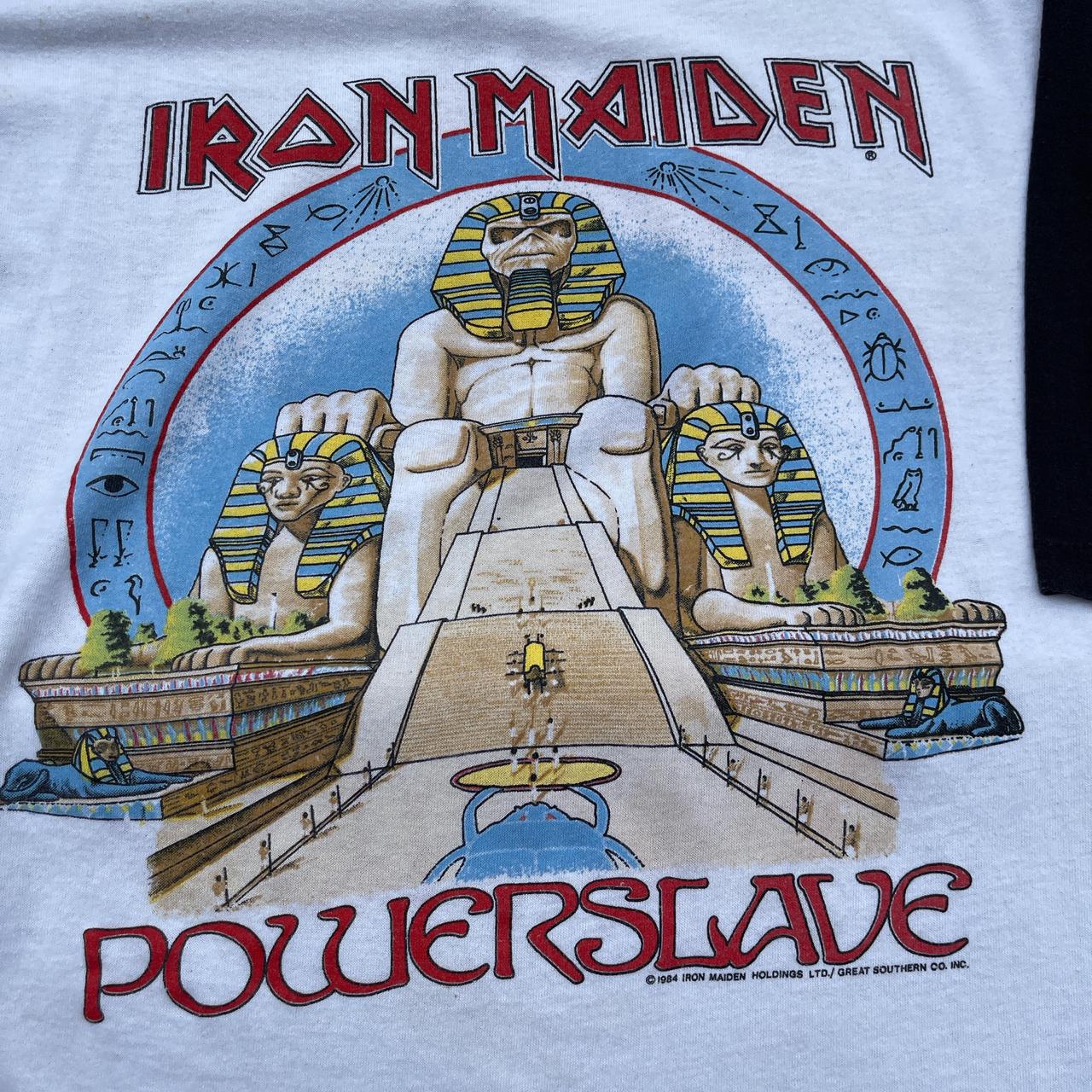 Vintage 1984 Iron Maiden powerslave raglan baseball... - Depop