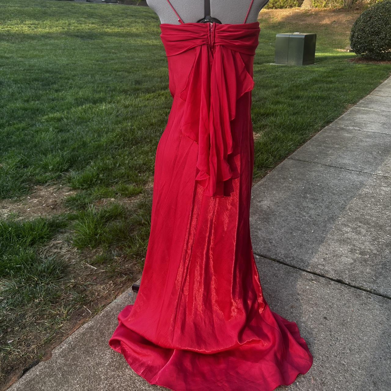 Hot pink satin prom dress with flowy bow back. Small... | Depop