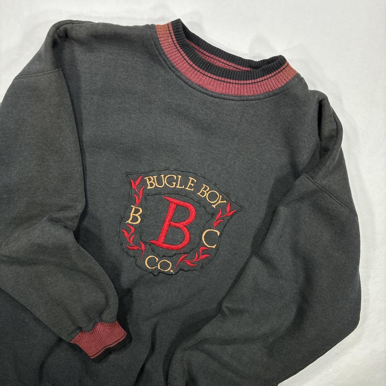 Vintage 90s Bugle Boy large embroidered logo ringer... - Depop
