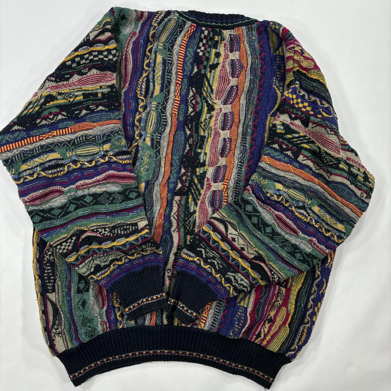 Vintage 90s Coogi Style Multi Color knitted sweater... - Depop