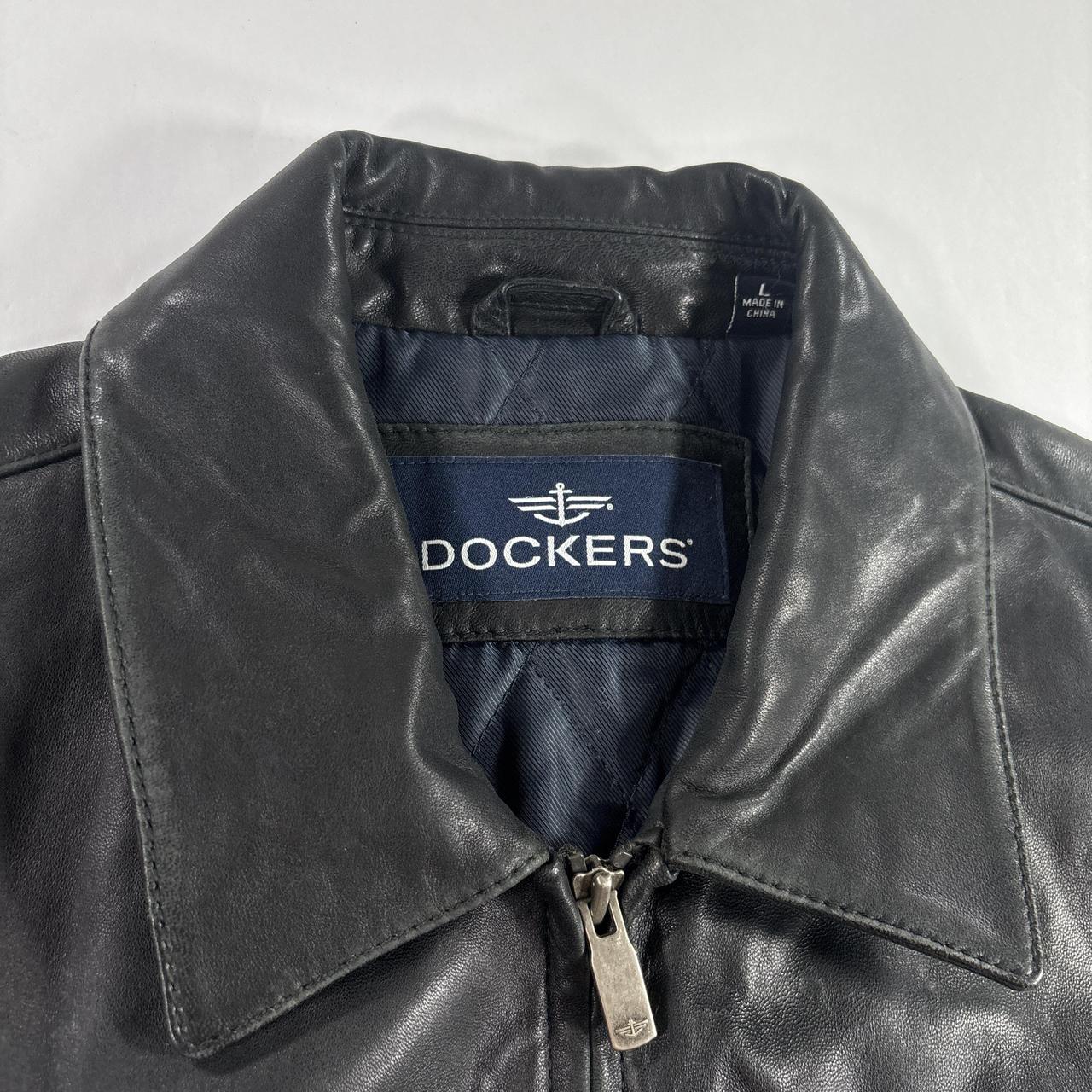 Vintage 90s Dockers black full zip collared leather... | Depop