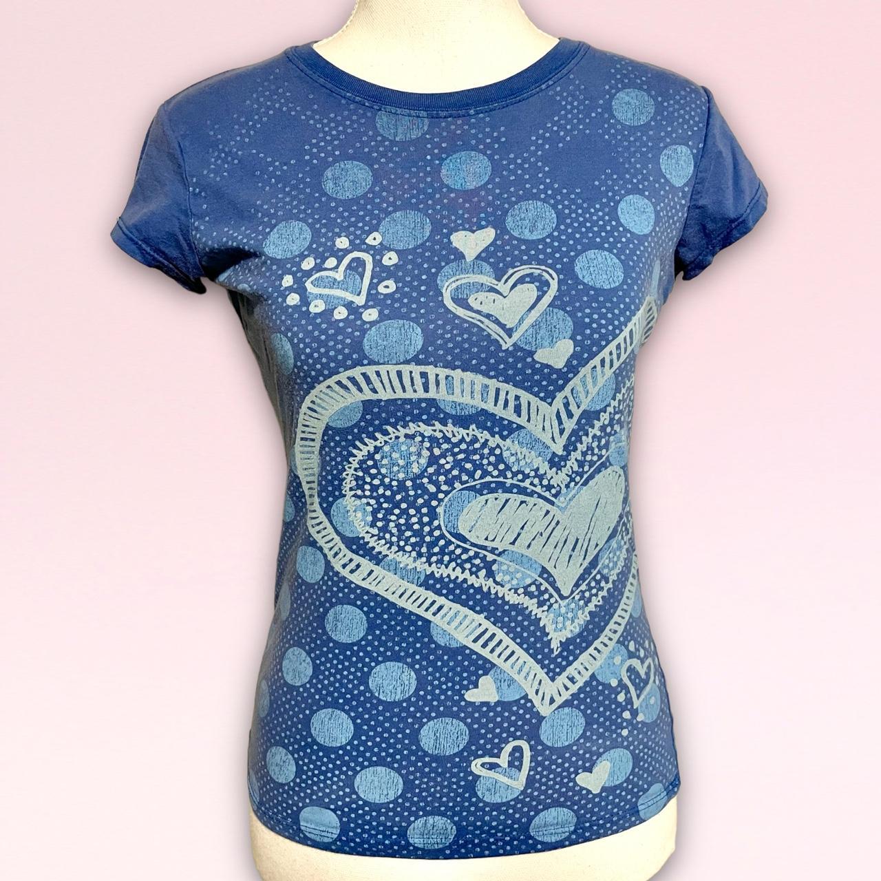 early/mid 2000s blue baby tee with scribbled... - Depop