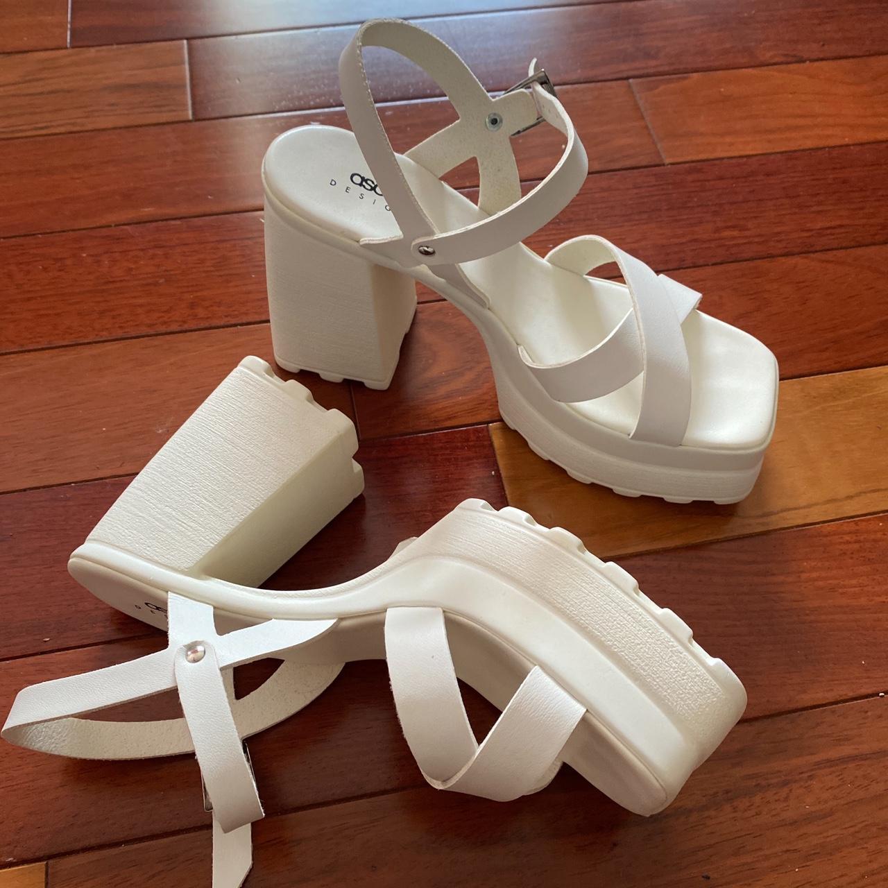 ASOS Design Chunky Strappy White High-heel sandals... - Depop