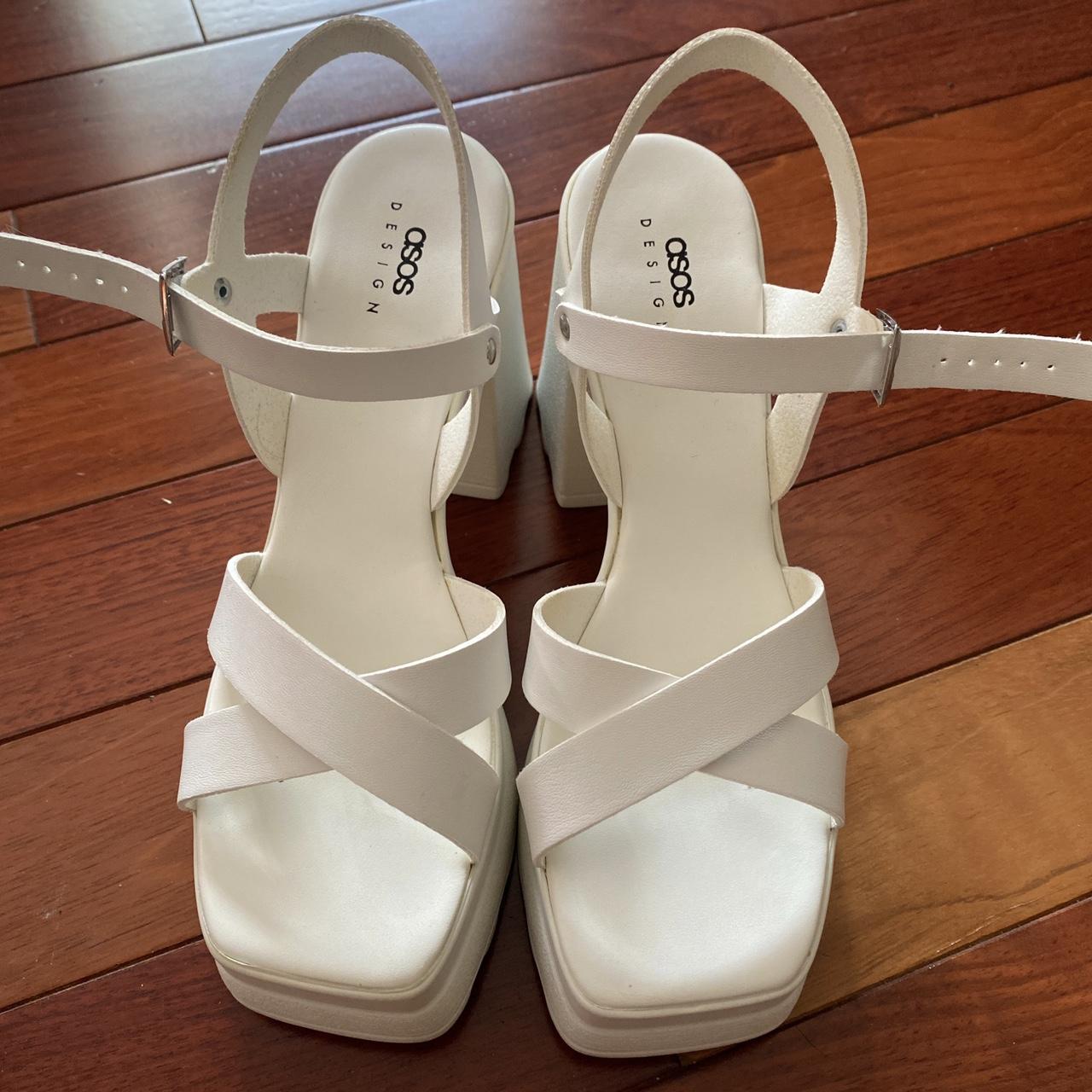ASOS Design Chunky Strappy White High-heel sandals... - Depop