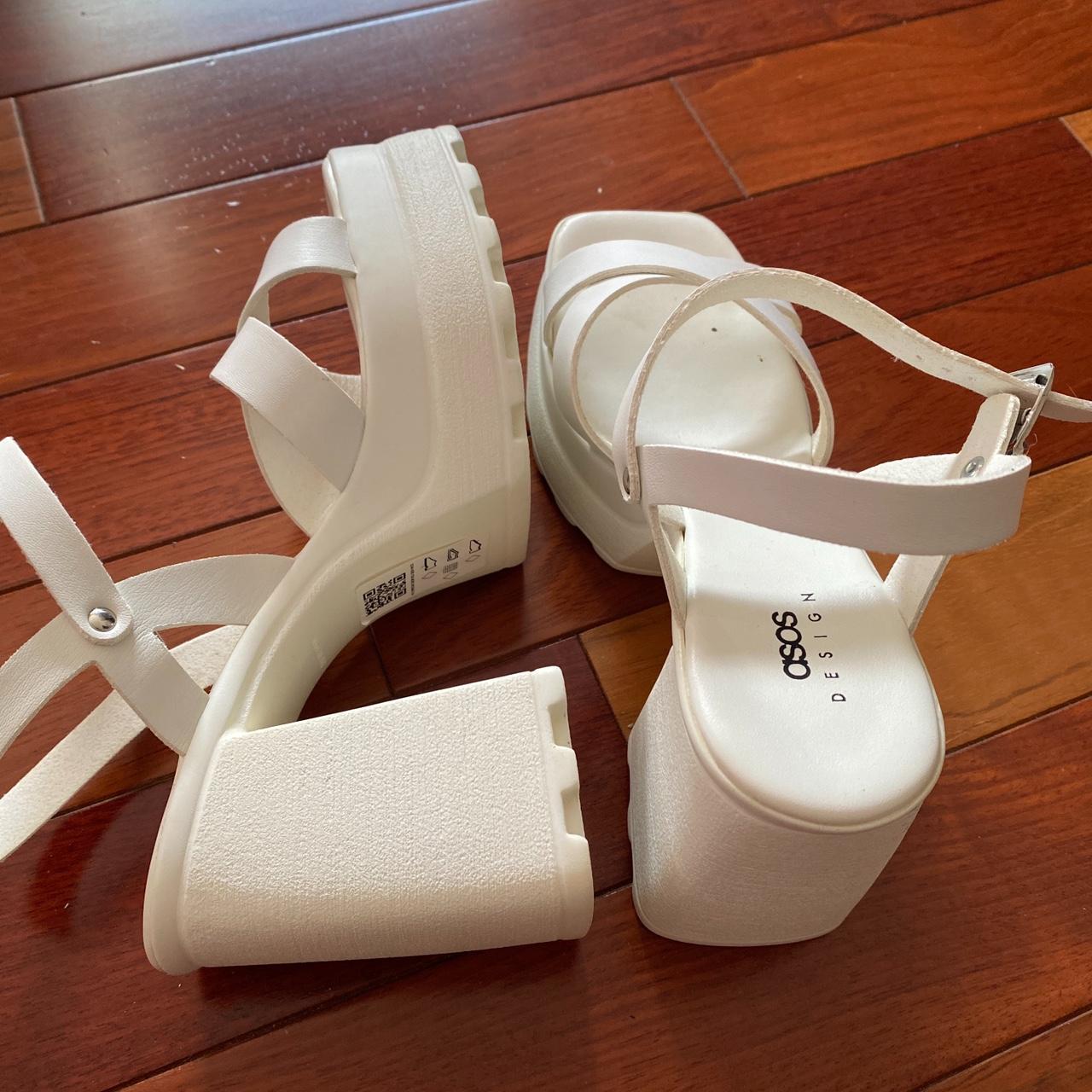 ASOS Design Chunky Strappy White High-heel sandals... - Depop
