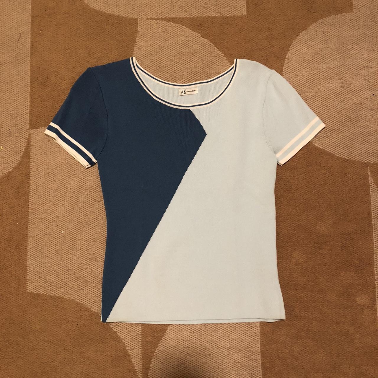 Navy and baby blue color blocking shirt - Depop