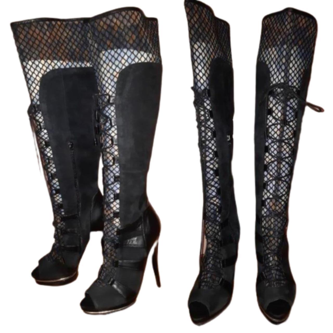 Amazing casual mesh high knee mesh boots peep toe... - Depop