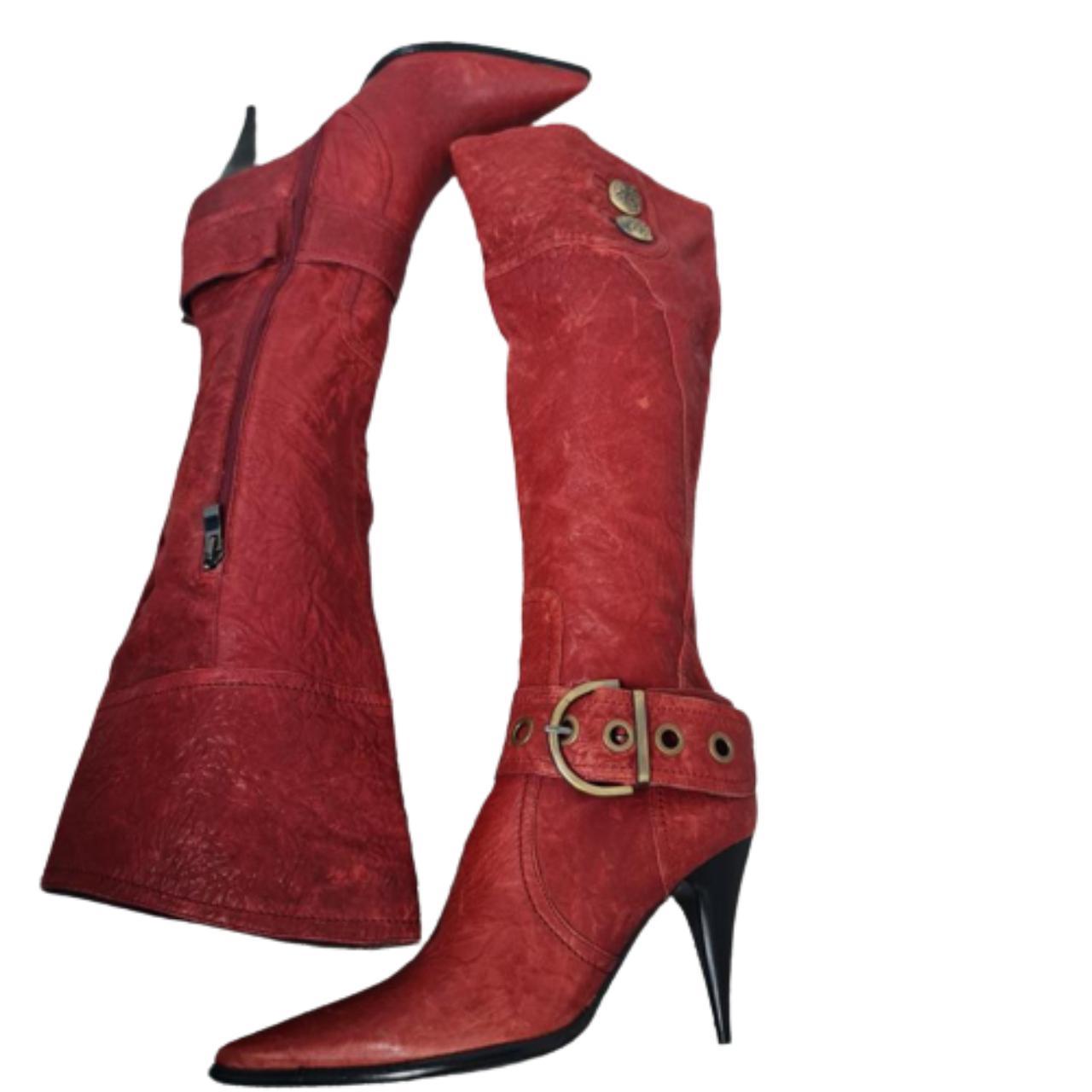 Red knee high boots eur size 37 us sz 6.5 heel -... - Depop