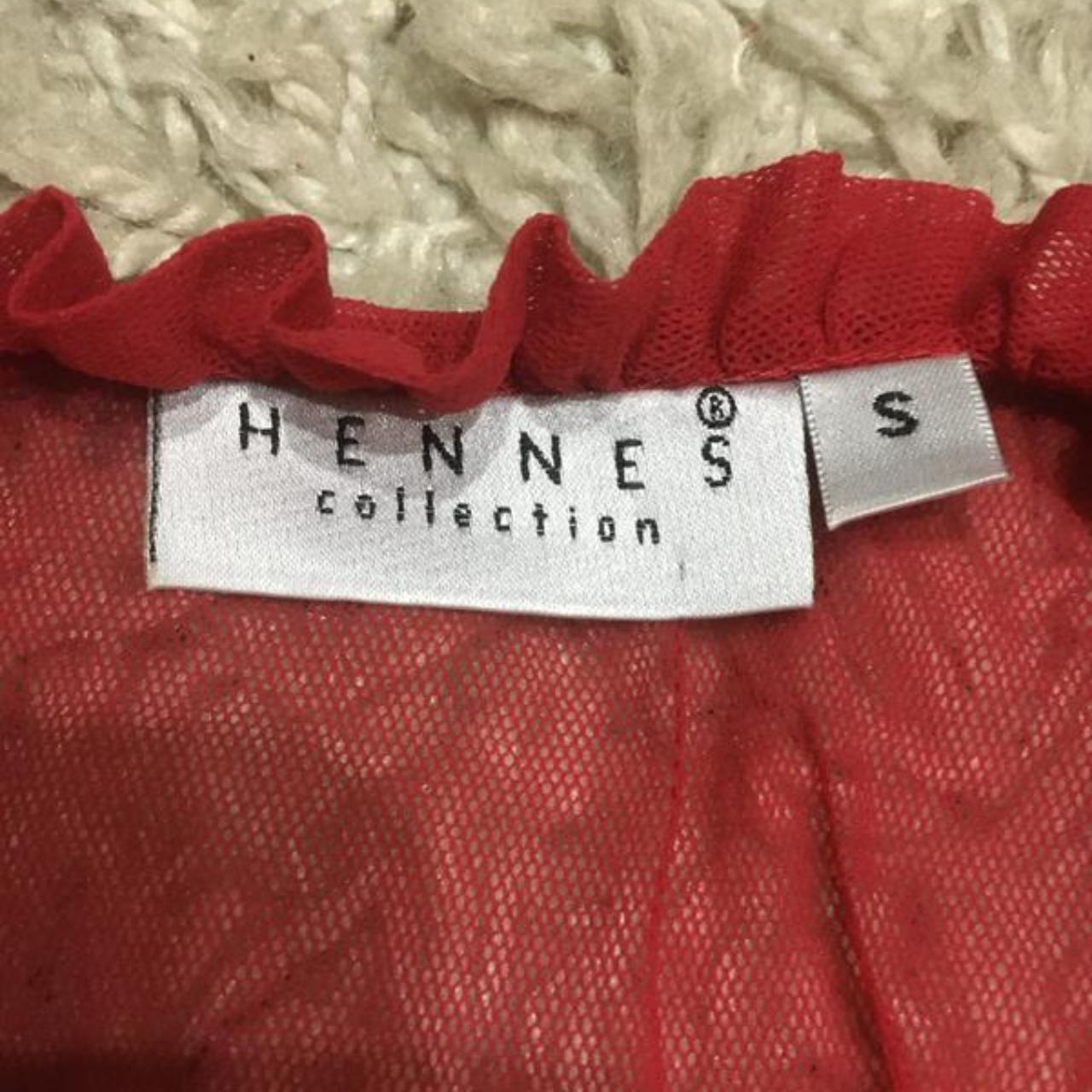 Red mesh blouse with ruffles bran Hennes... - Depop