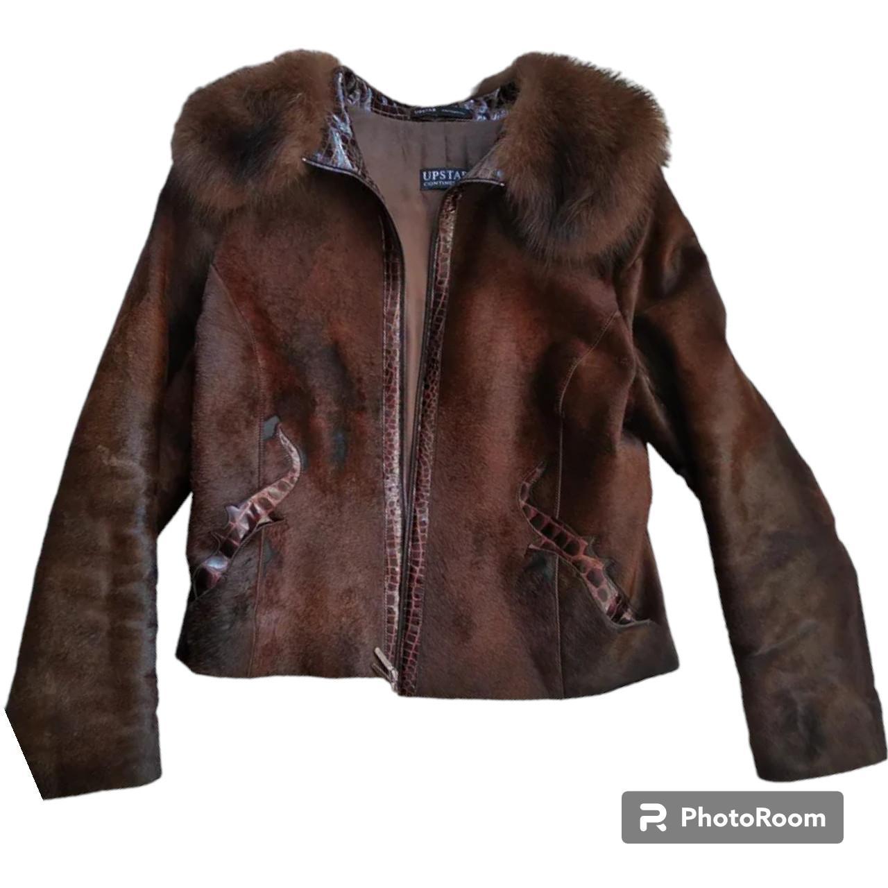 Brown pony fur coat sz XS Upstar made in Italy pit... - Depop