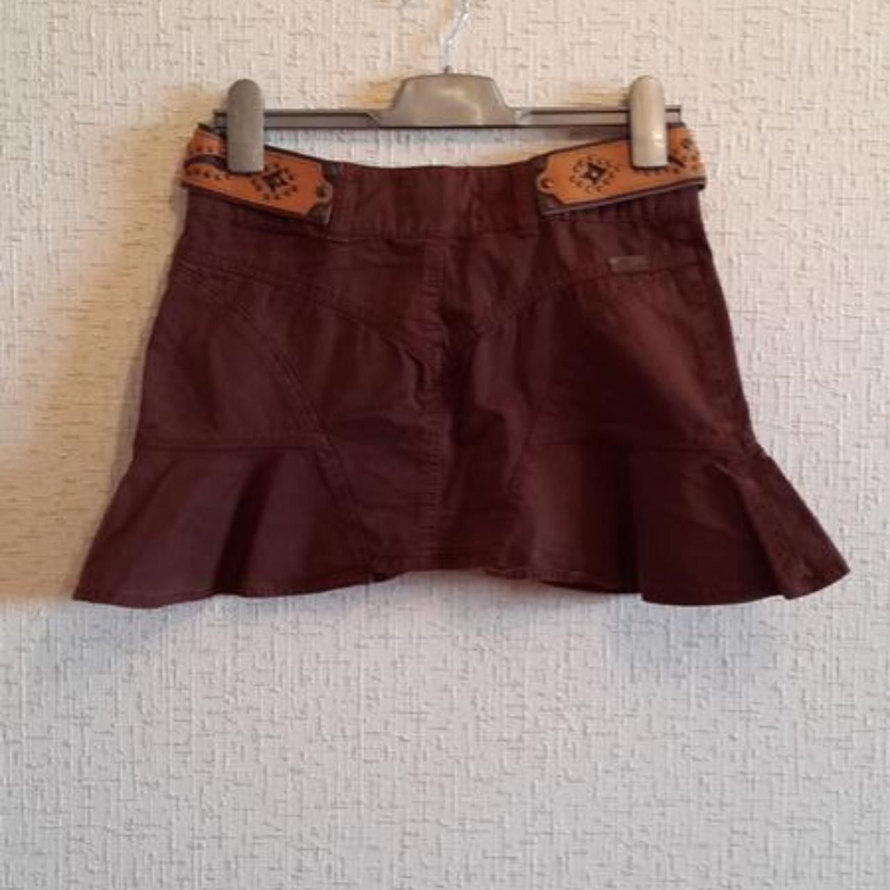 Studded brown mini skirt brand Phard sz S waist 39... - Depop