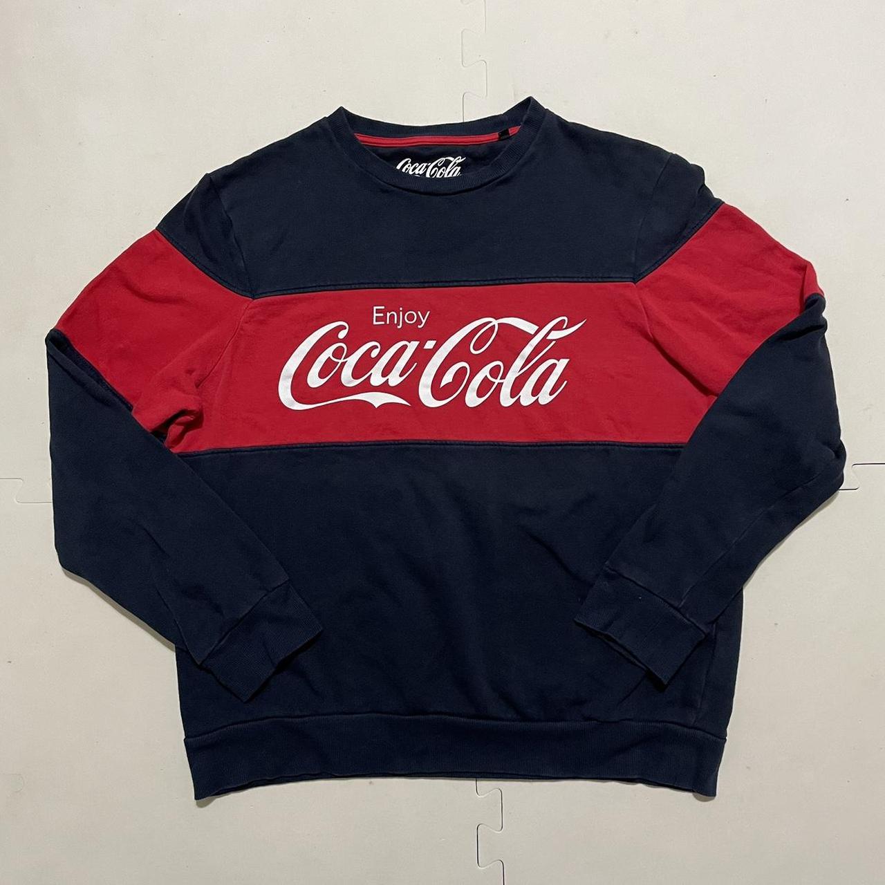 Coca-Cola Men's Navy and Red Hoodie | Depop