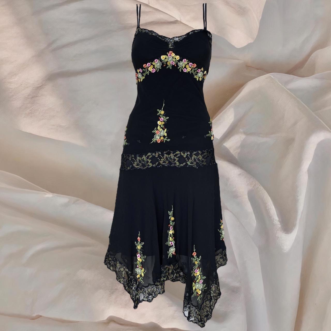 Sue Wong Archive Black Silk Midi Dress... - Depop