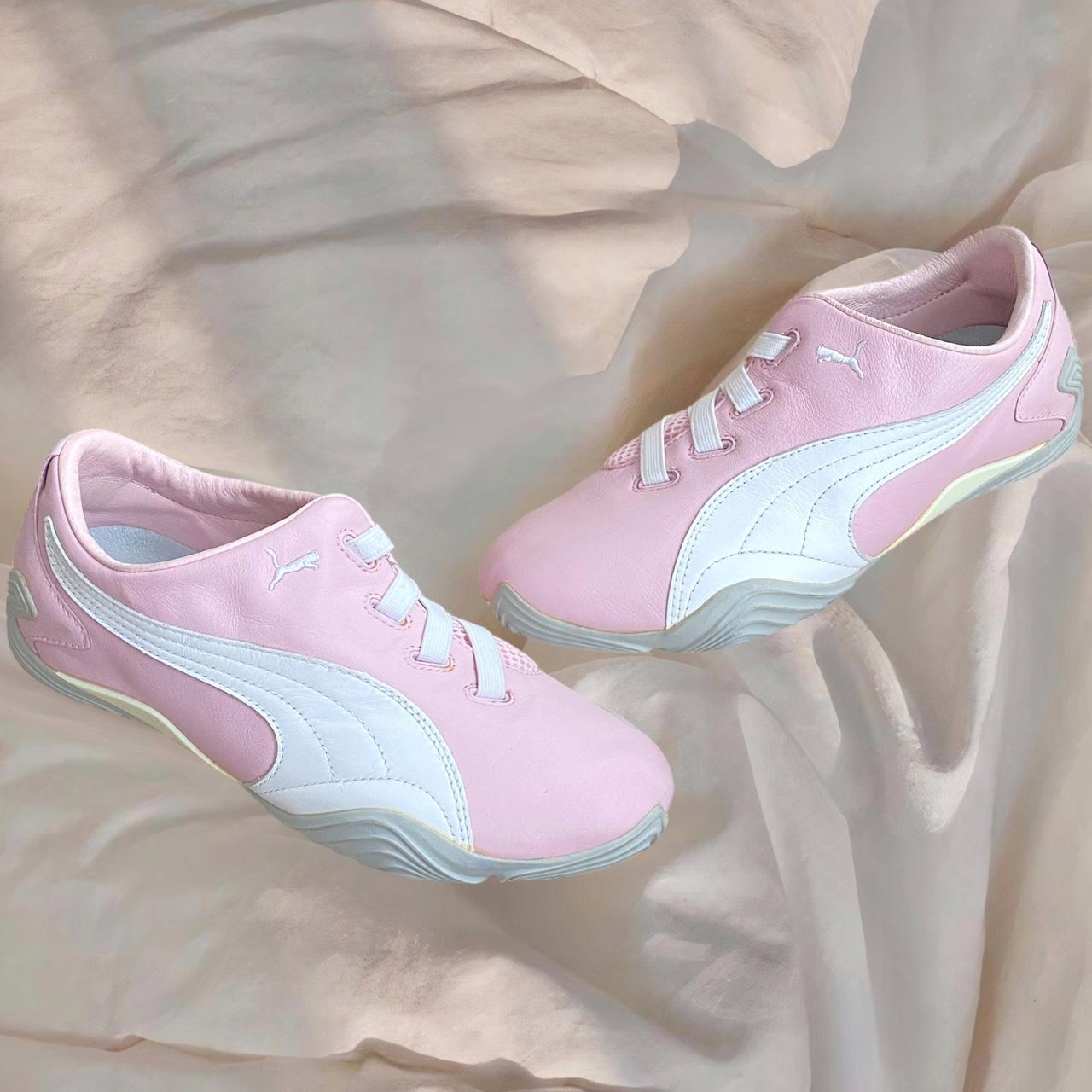 Puma Pink White Leather Futuristic Strappy Shoes... - Depop