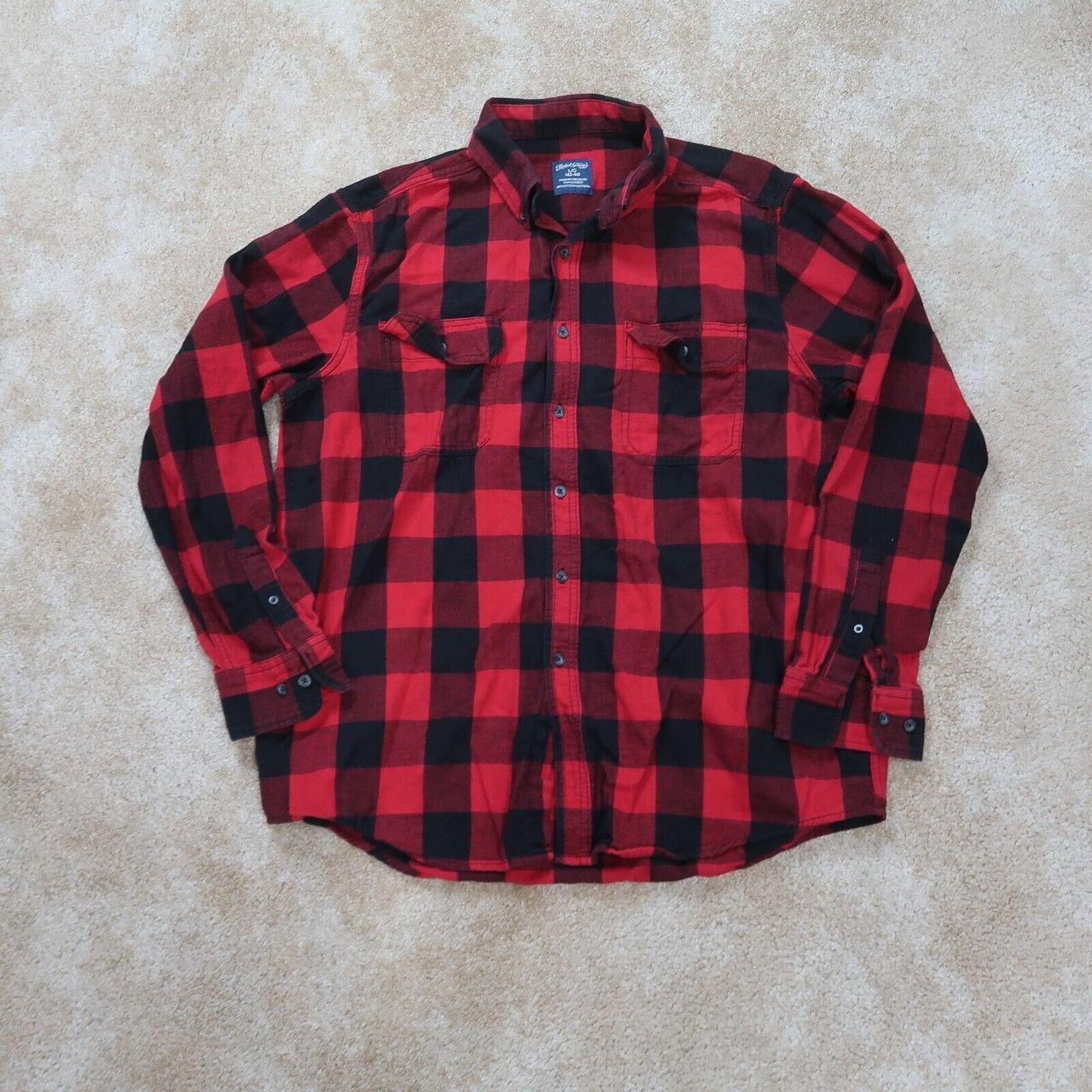 Faded Glory Flannel Button Front Shirt Red Plaid... - Depop