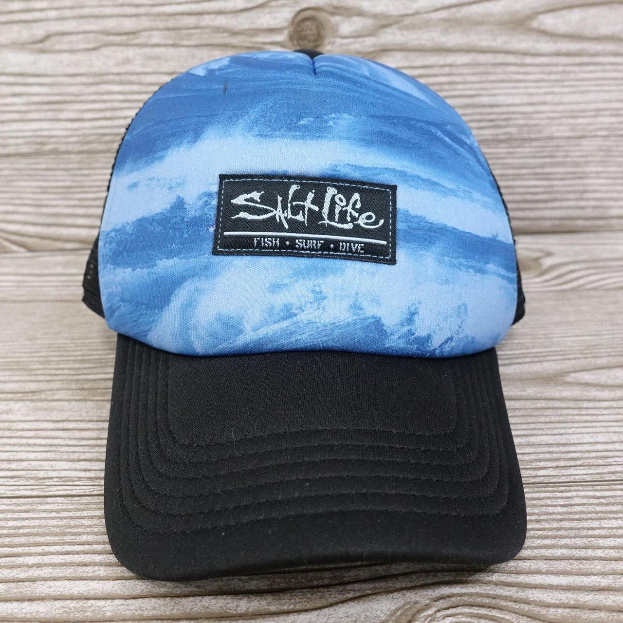 SALT LIFE BLACK BLUE ADJUSTABLE MESH SNAPBACK... - Depop