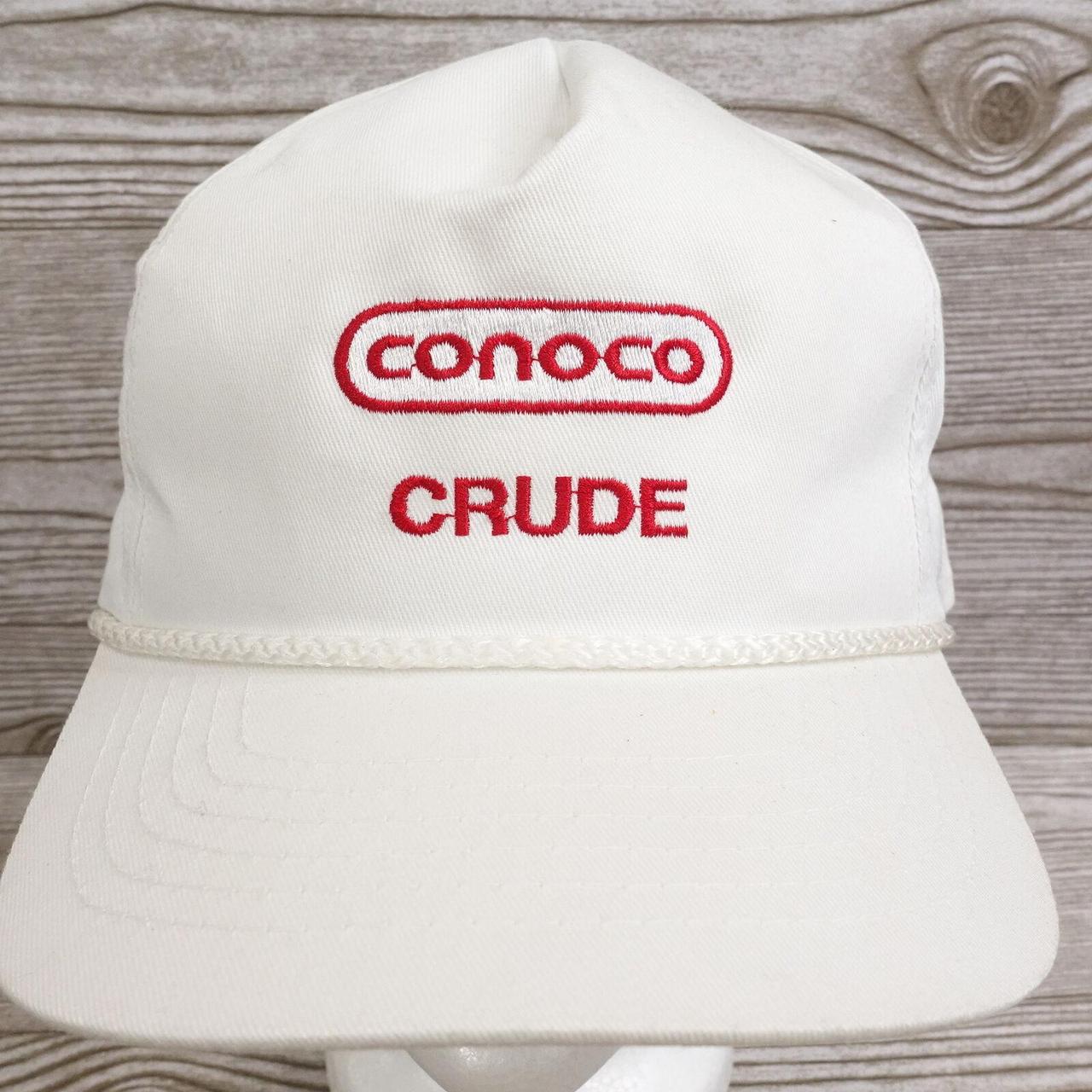 VINTAGE CONOCO CRUDE OIL BRAID ROPE WHITE SNAPBACK... - Depop