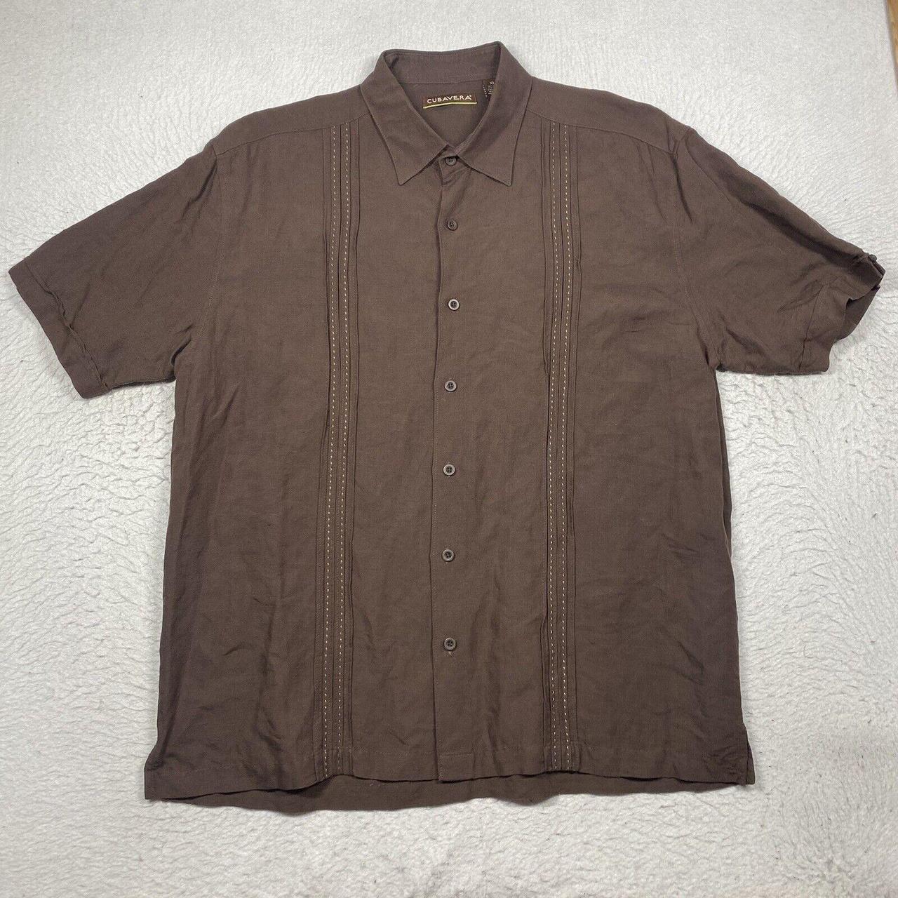 Cubavera Shirt Mens XL Brown Button Up Short Sleeve... - Depop