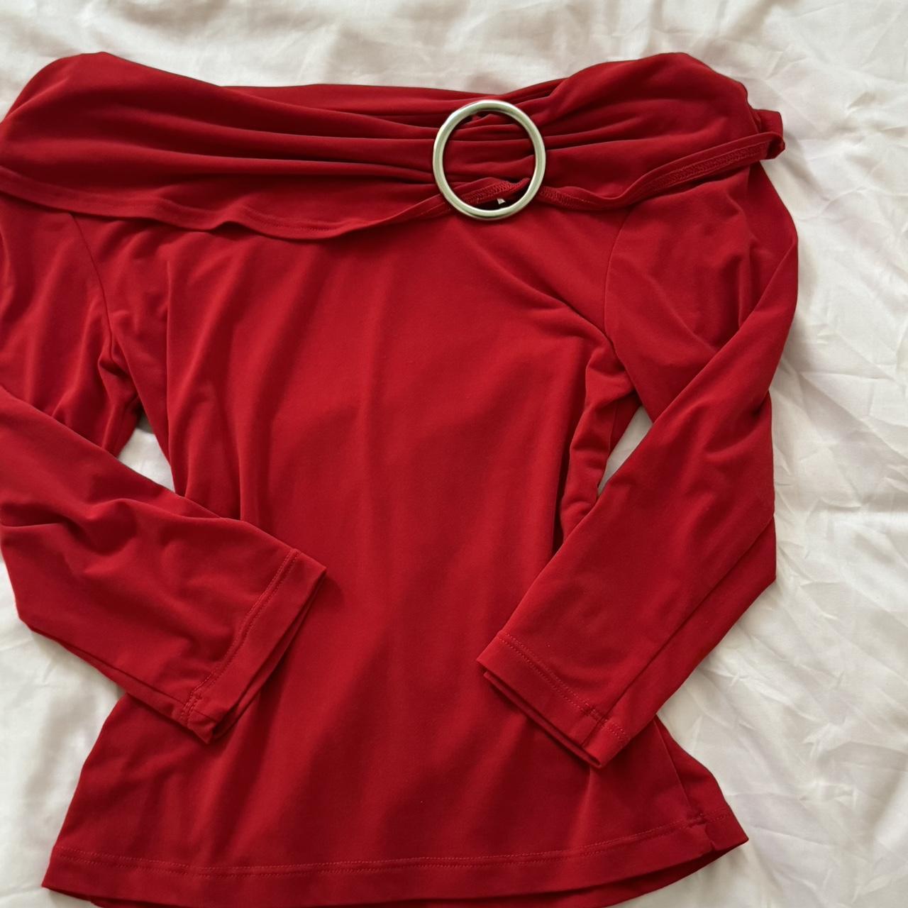 Cutteee Red off shoulder shirt !💗 it kinda reminds... | Depop