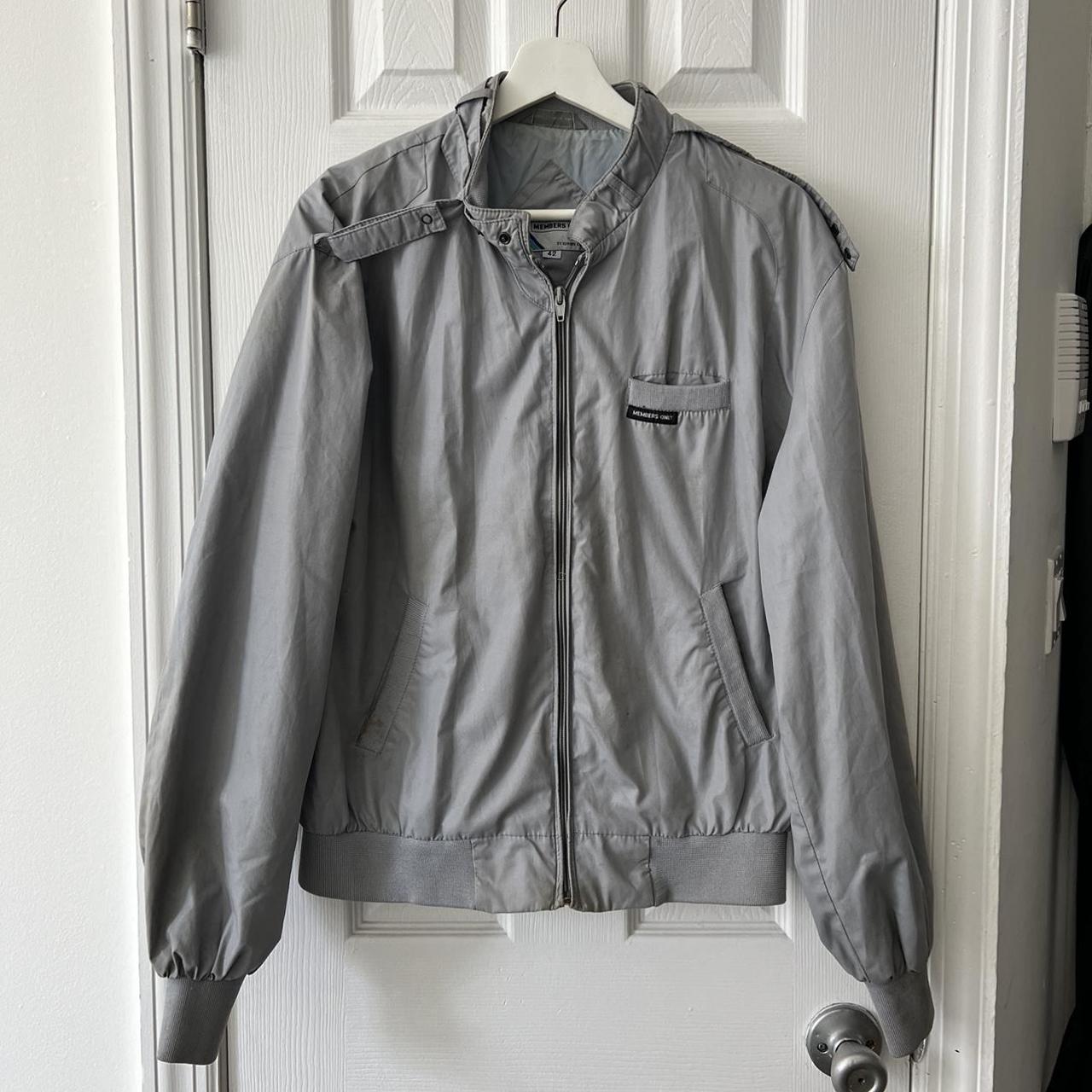 Members only jacket Light grey with teal... - Depop