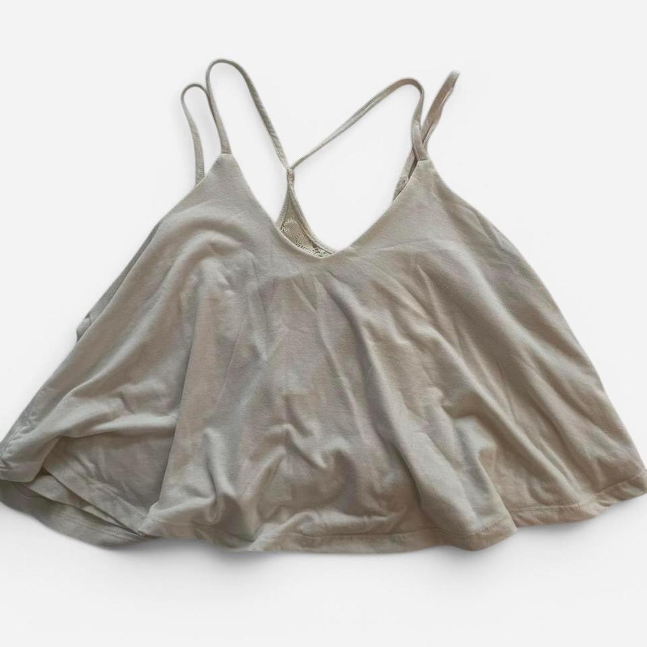 Poof cream flowy tank top with open back women’s... | Depop