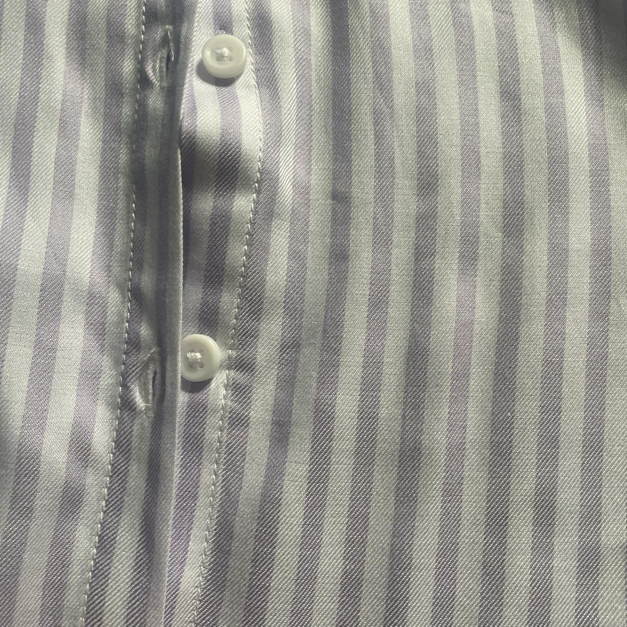 Purple and white striped button up shirt Short... - Depop