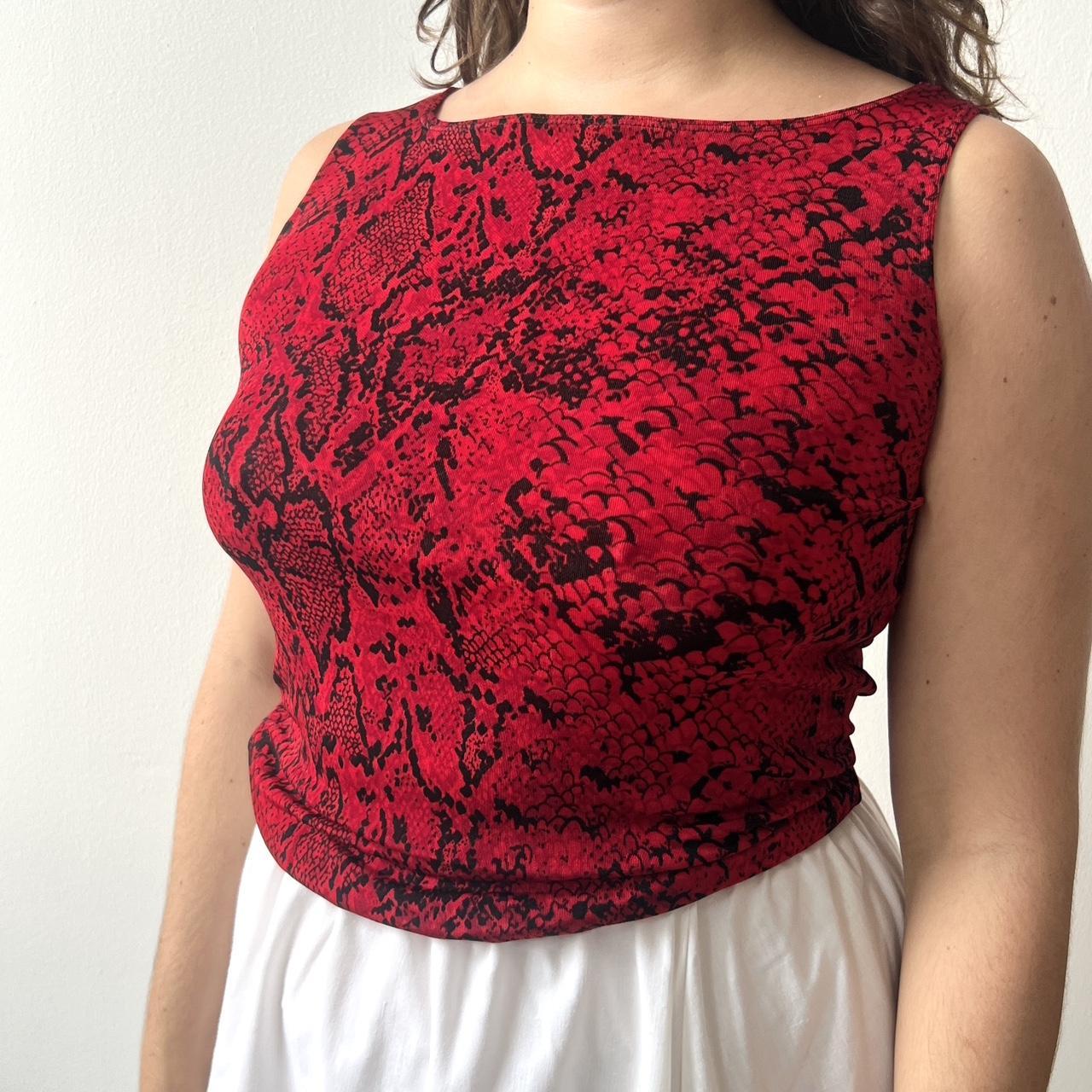 🐍 Red snakeskin print top 🐍 Fits like a M 🐍... - Depop