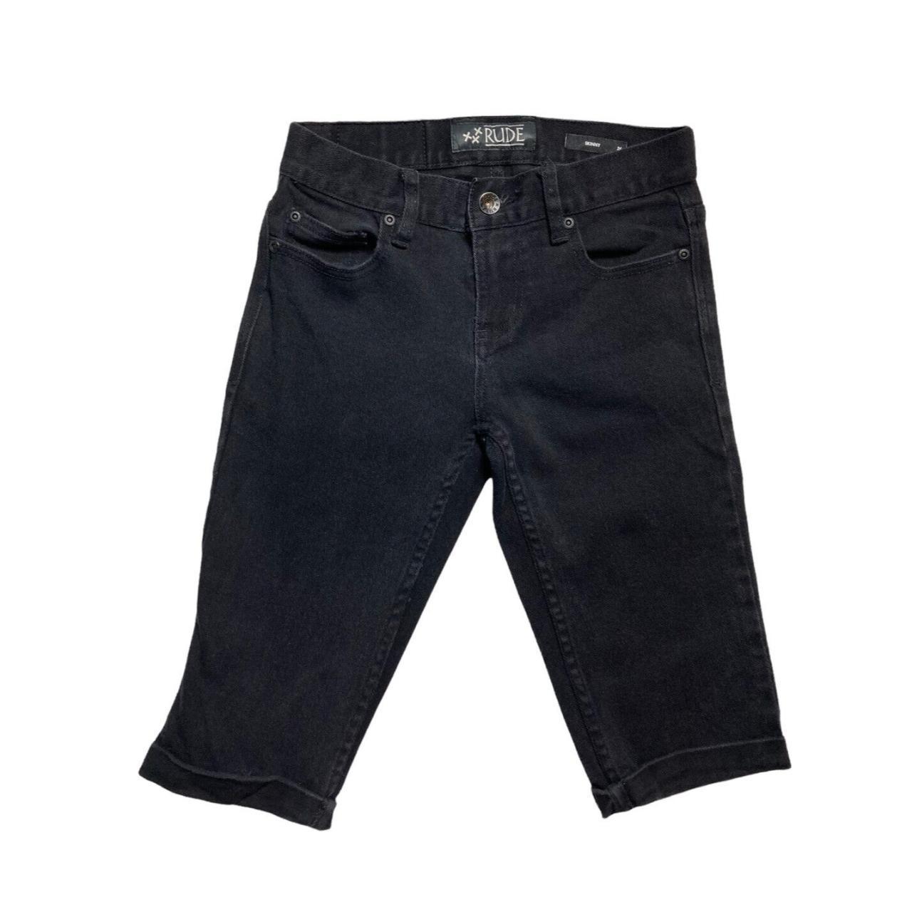 Rude Mens Size 26 Black Denim Bermuda Shorts Skinny... - Depop