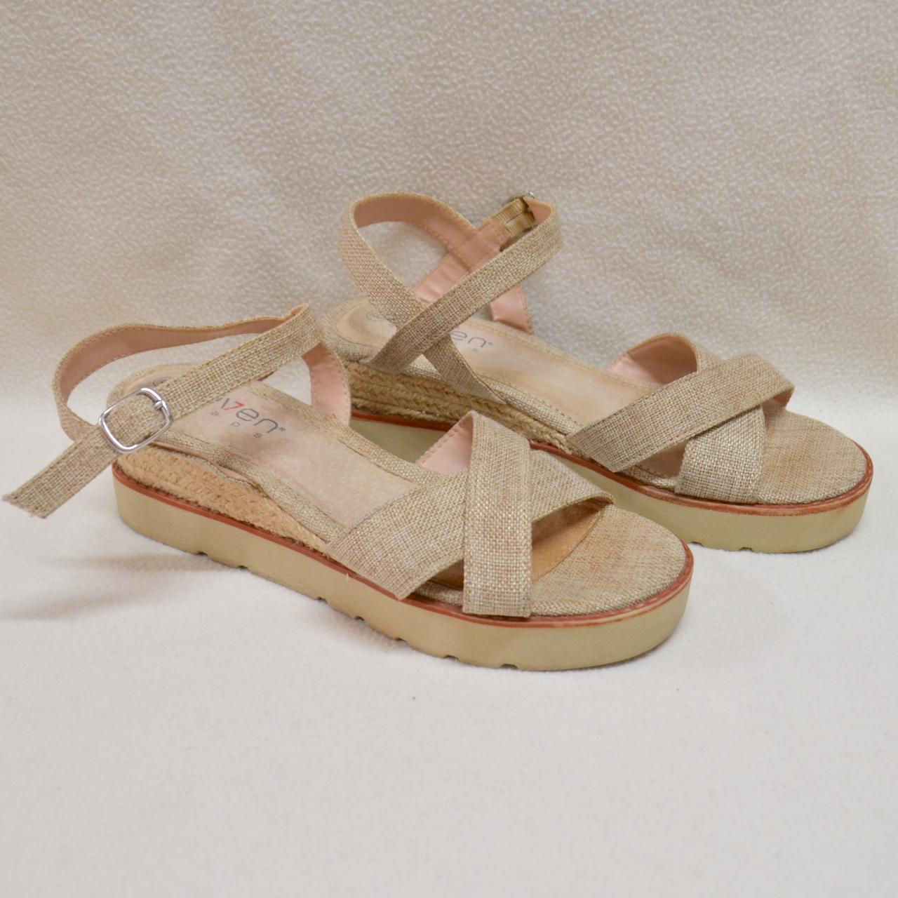 Seven Steps Womens Flat Wedge Canvas Espadrille Open... - Depop