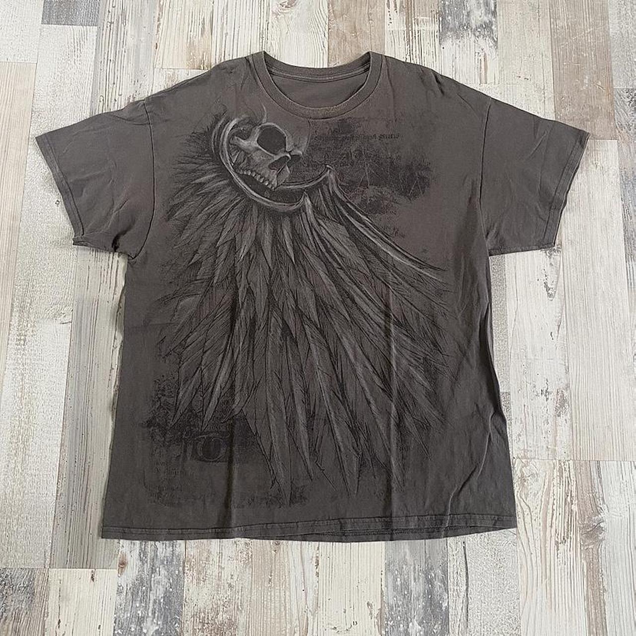 cool cyber y2k shirt with skull and wings... - Depop