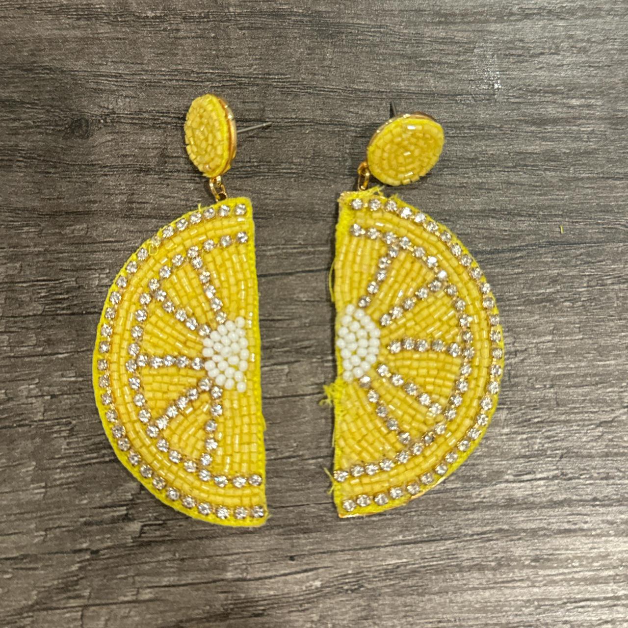 lemon beaded statement earrings - Depop