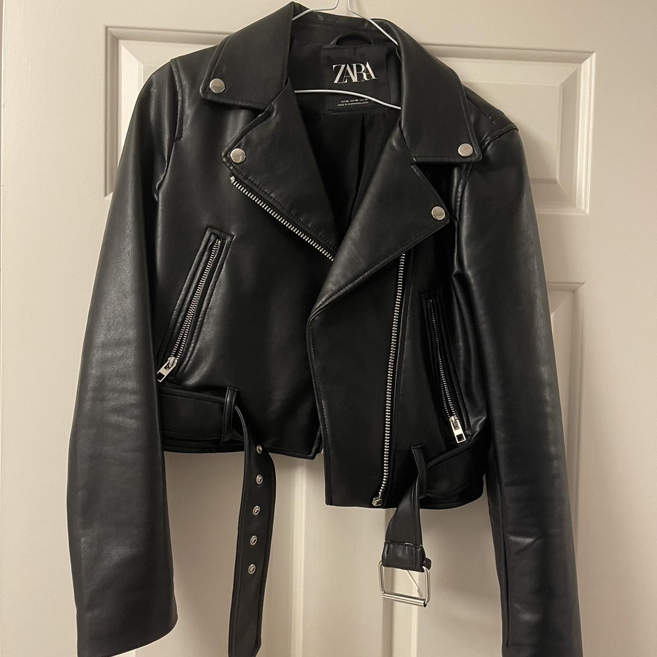 Zara Black Leather Jacket Size Xs And Fitted In Depop