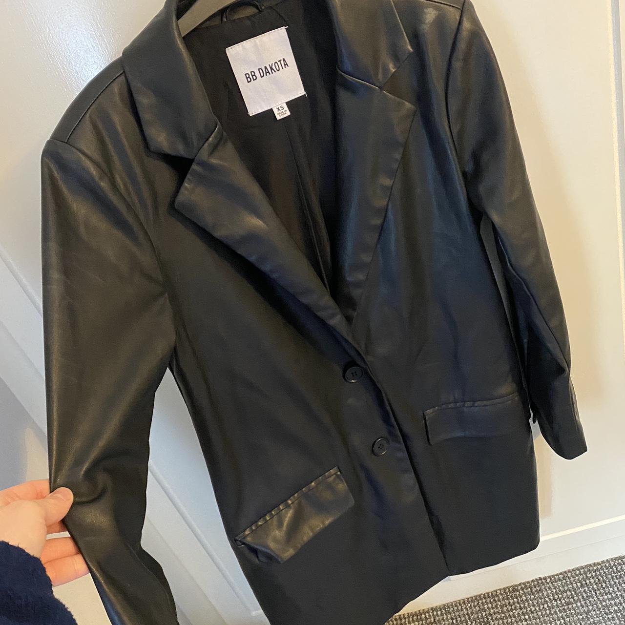 90’s faux leather black blazer Size XS few scuffs... - Depop