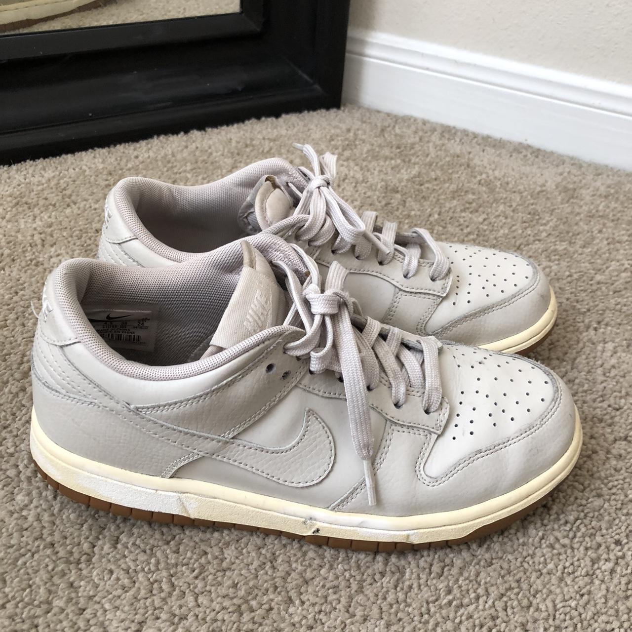 light orewood nike dunks with brown gum soles. low... - Depop