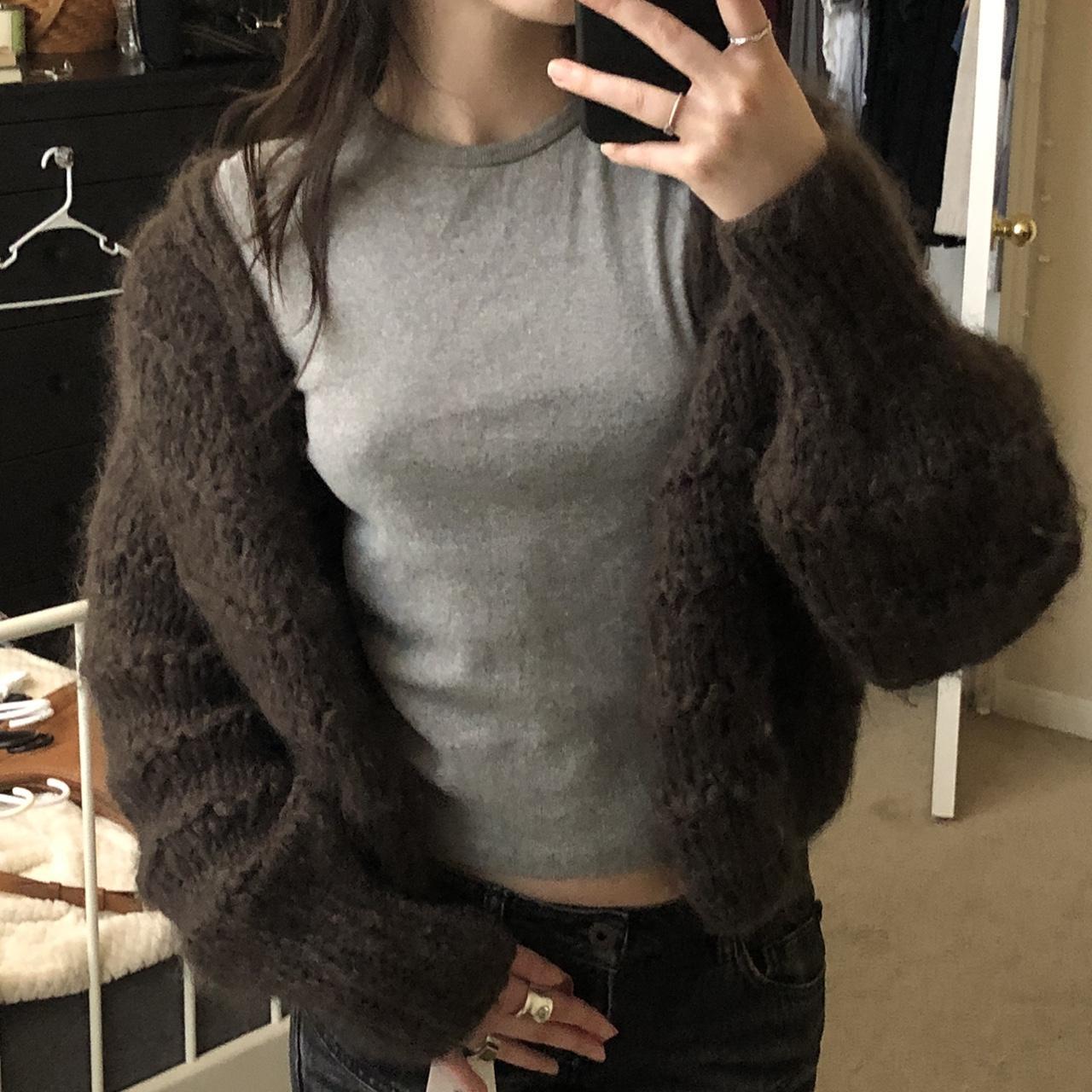 frisson knits becca kid mohair cardigan in a dark... - Depop