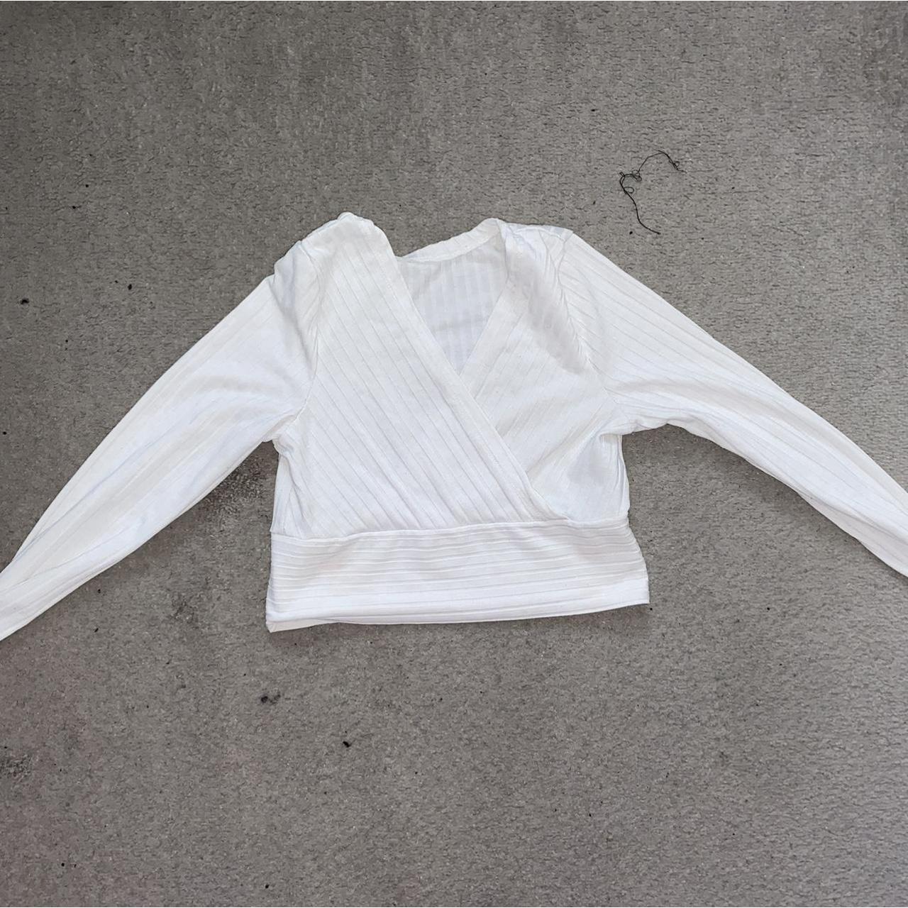 White long sleeve cross over top - Depop