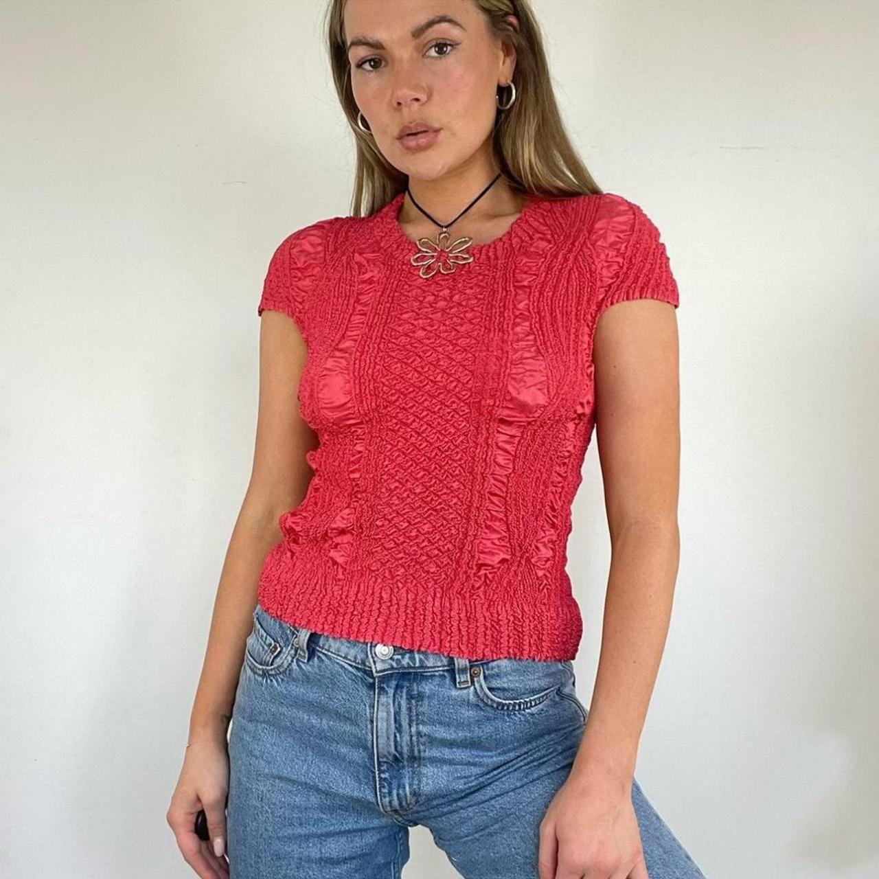 Summer crinkle top Vintage, red, 90s, Size S/M very... - Depop