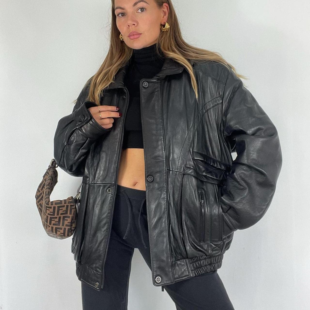 Vintage leather bomber jacket Y2K, Biker style,... - Depop