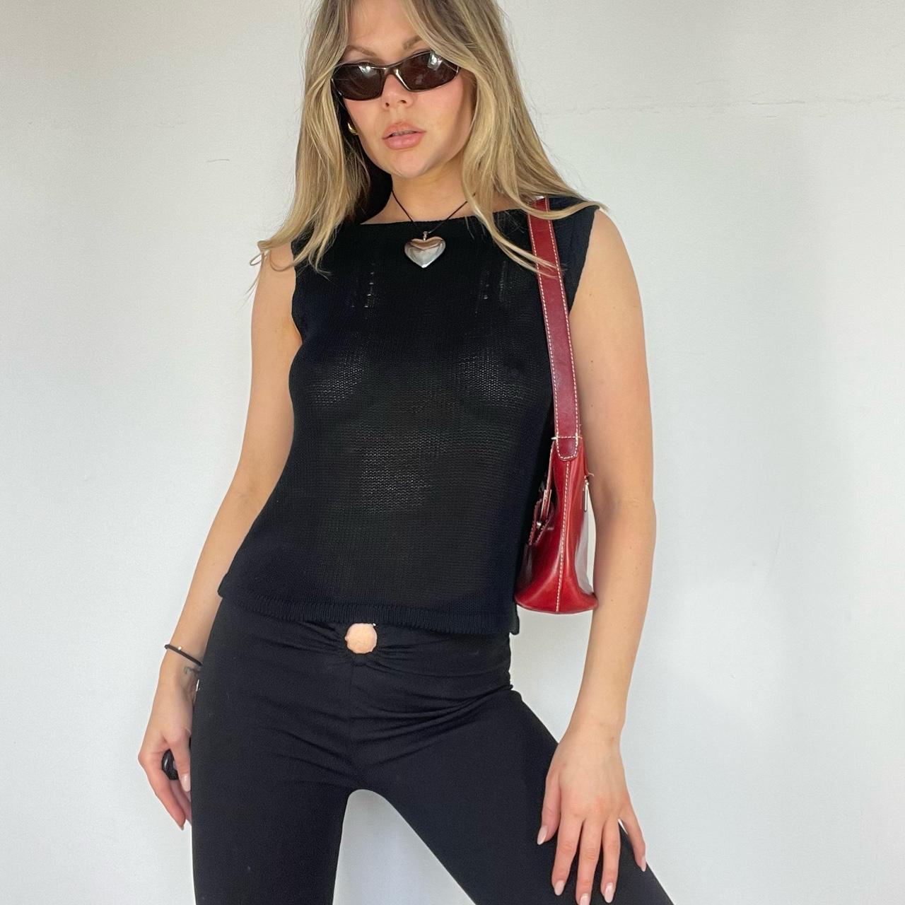 vintage knit top vintage black knitted top. 00s.... - Depop