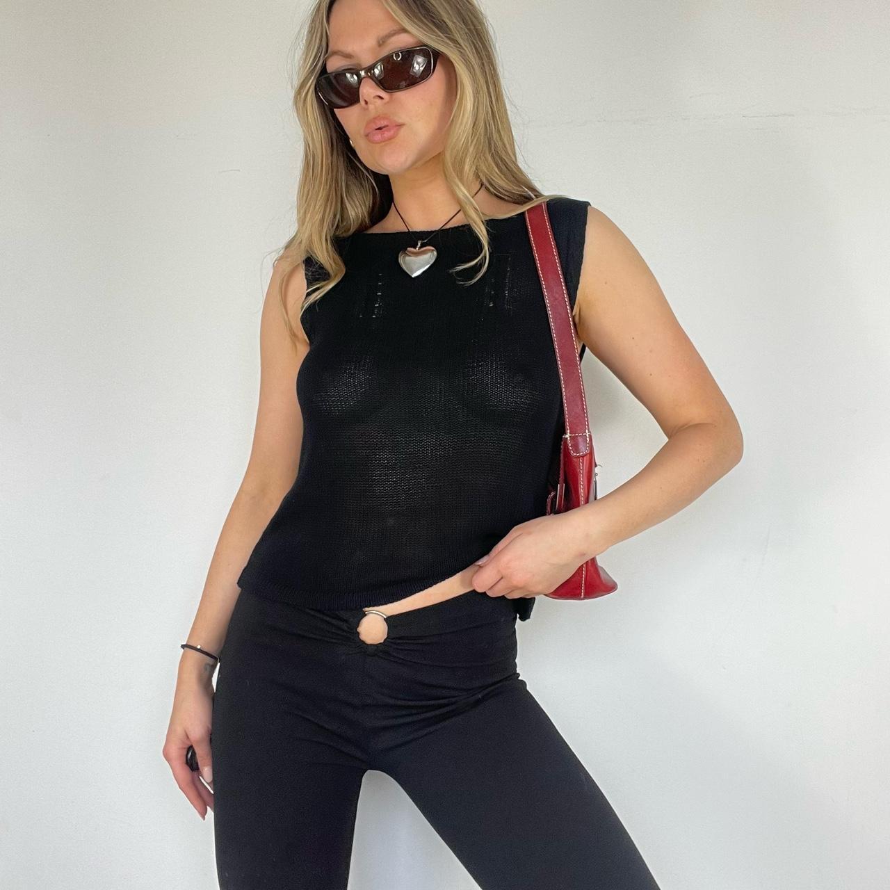 vintage knit top vintage black knitted top. 00s.... - Depop