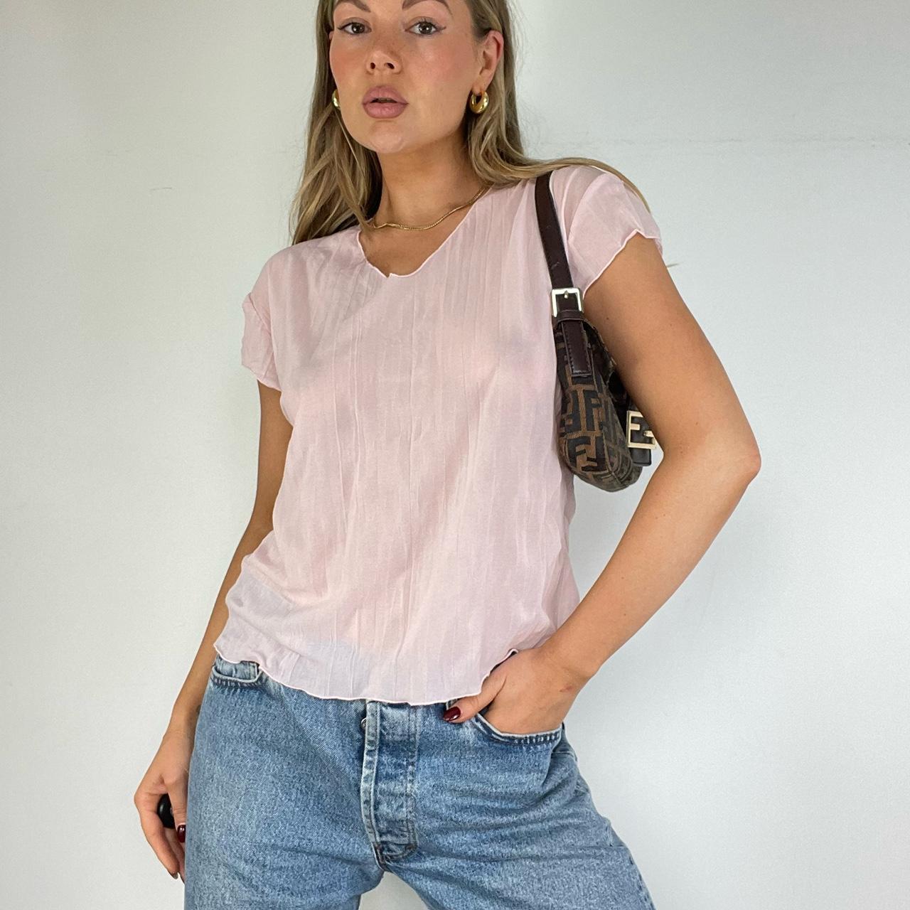 Preppy pink top Vintage sheer pink top. y2k.... - Depop
