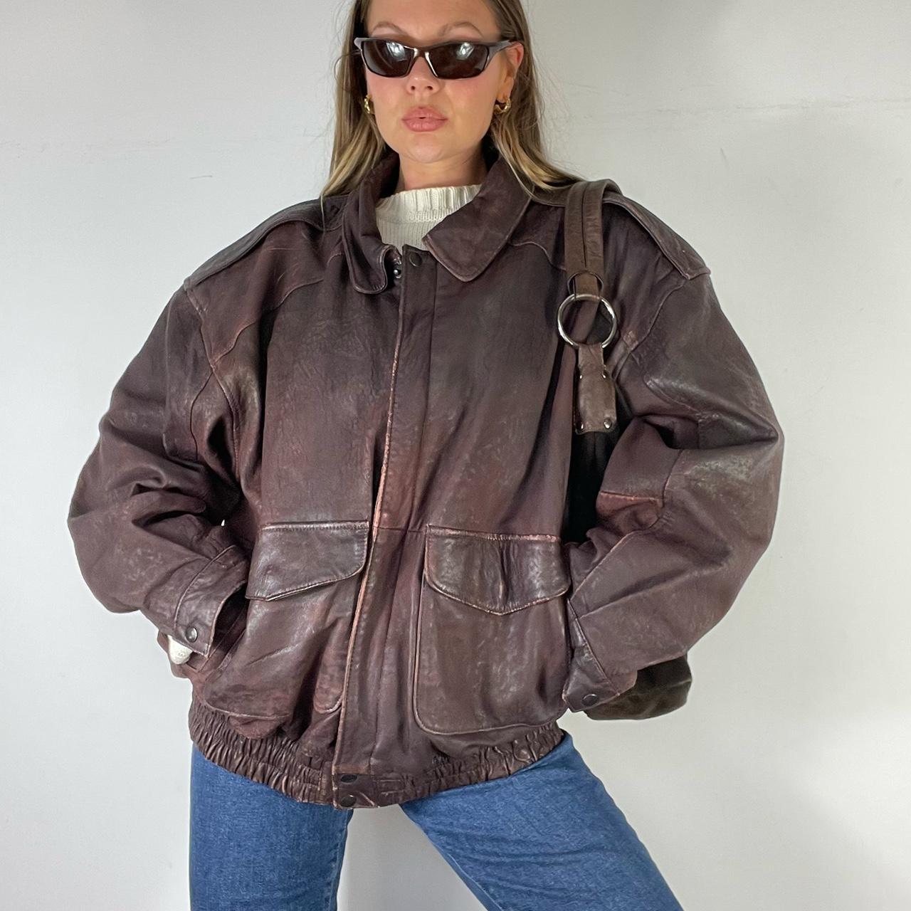 Vintage burgundy leather bomber jacket Distressed... - Depop