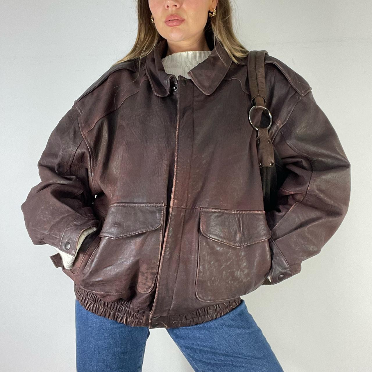 Vintage burgundy leather bomber jacket Distressed... - Depop
