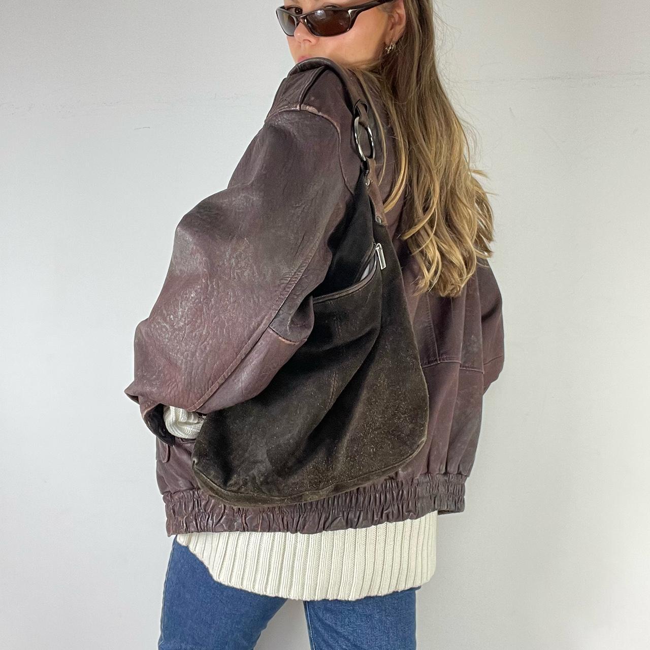 Vintage burgundy leather bomber jacket Distressed... - Depop