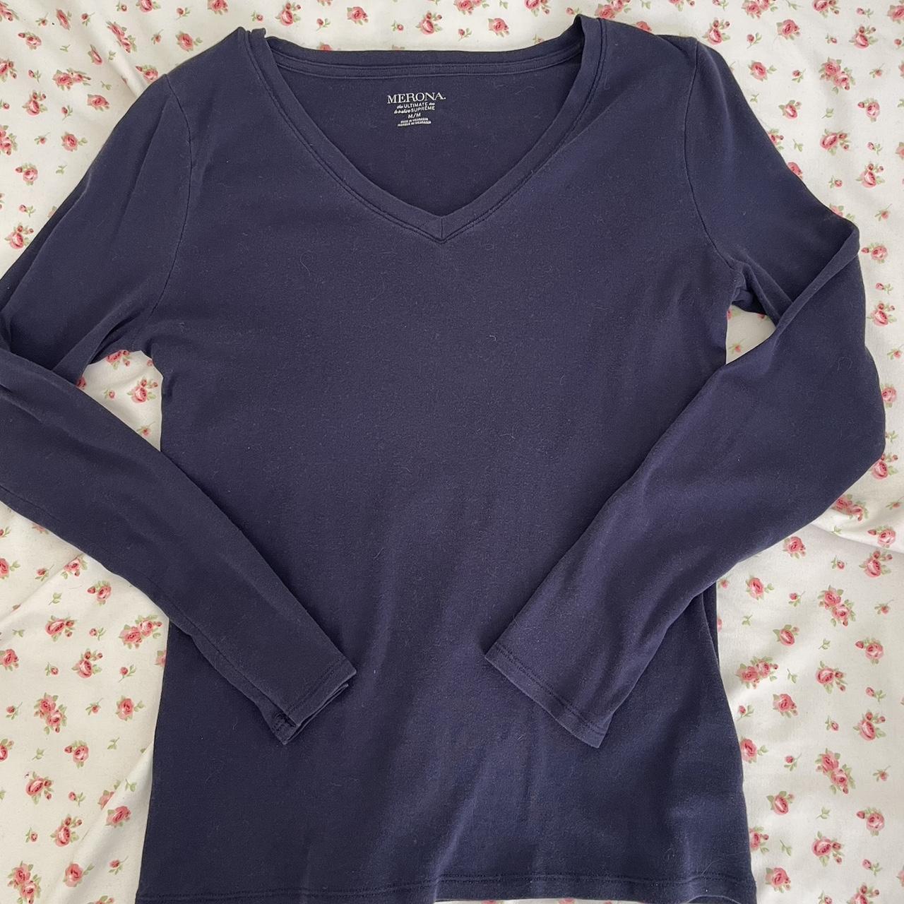 Long sleeve Fitted Full length V neck Navy blue... - Depop