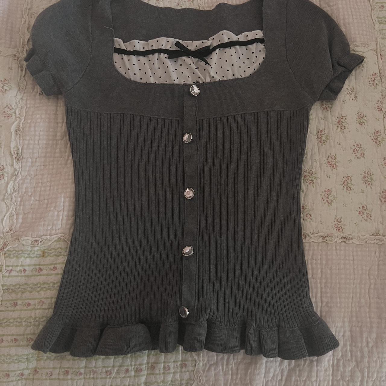 Grey dollete pokie dot shirt #lolita #dollete... - Depop