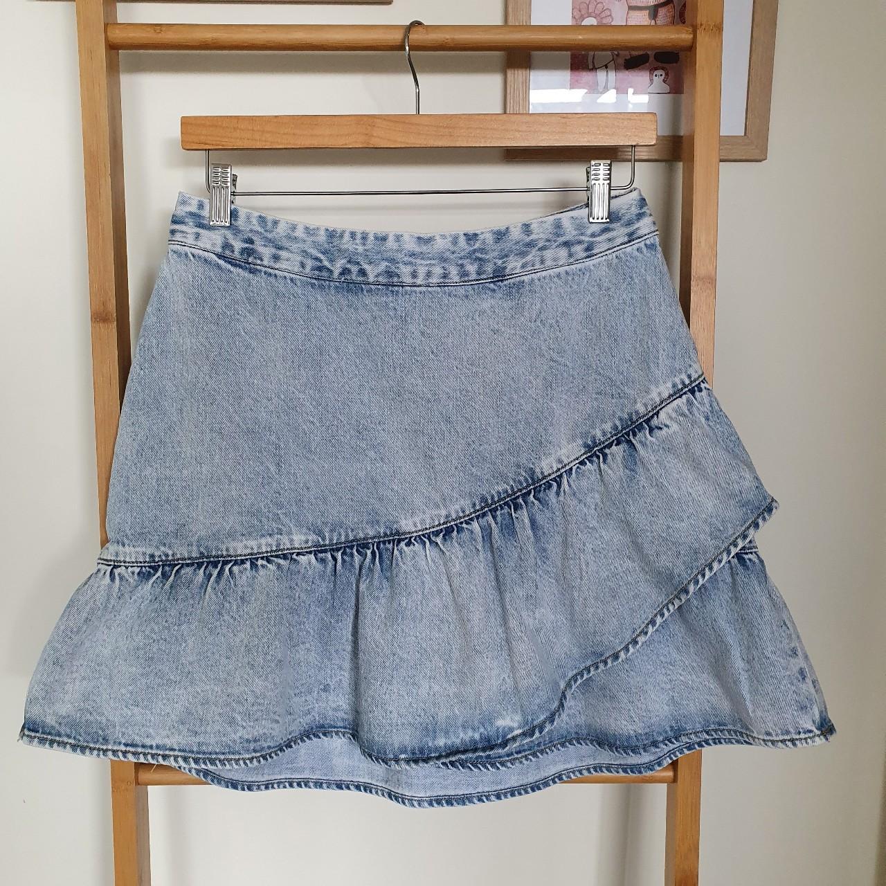Decjuba Denim Ruffle Skirt Light Bleach Wash. Size... - Depop