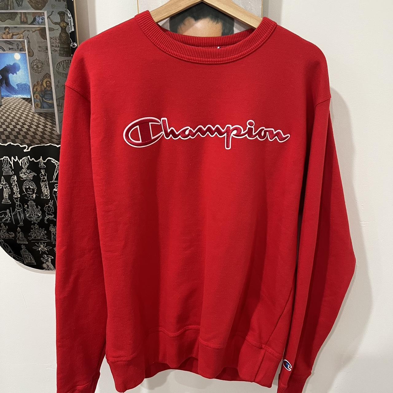 Champion Crewneck Sweater Red Size Medium - Depop
